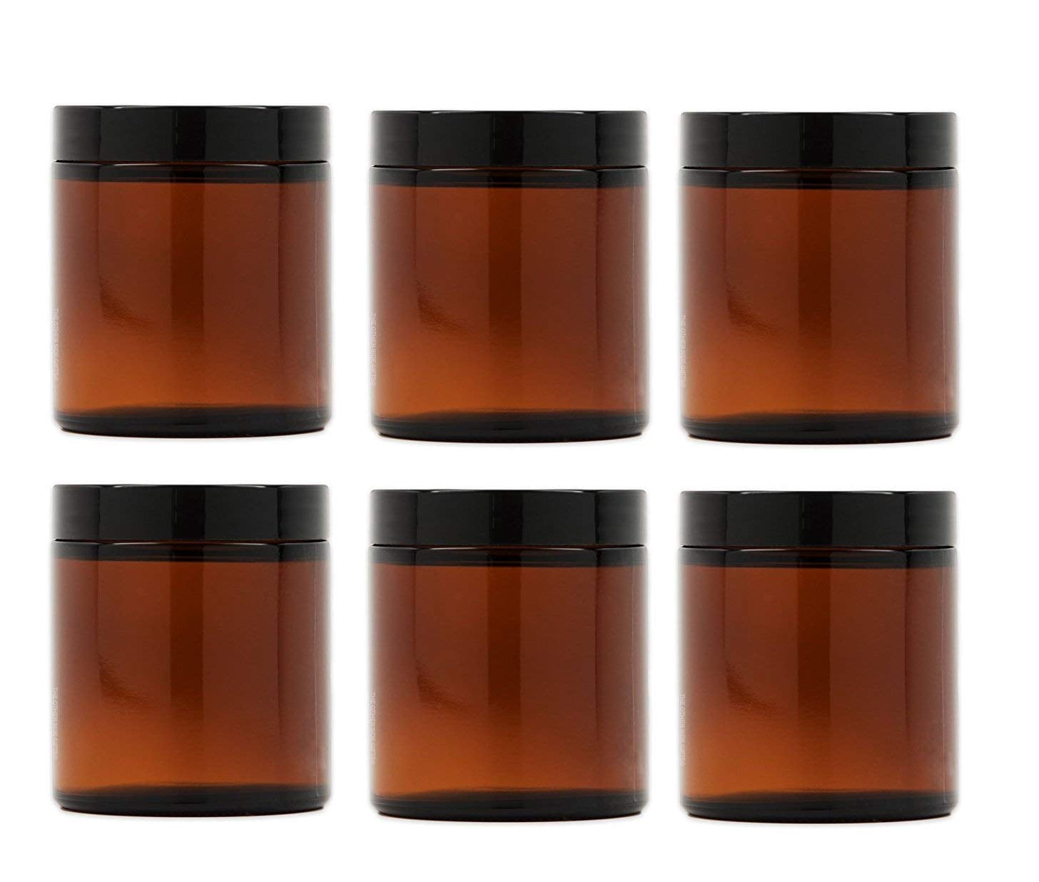 8 Oz Amber Glass Jar Straight Sided with Black Lid - Pack of (12 ...