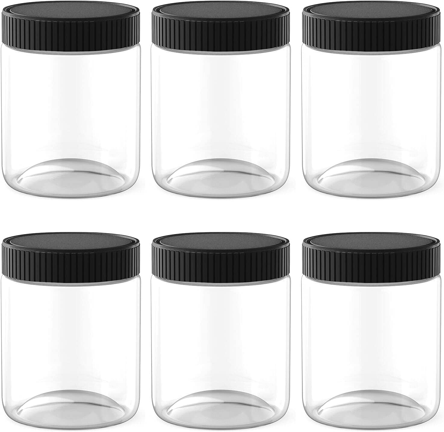 8 Oz Clear Plastic Jars with Black Lids Refillable Kitchen Storage ...