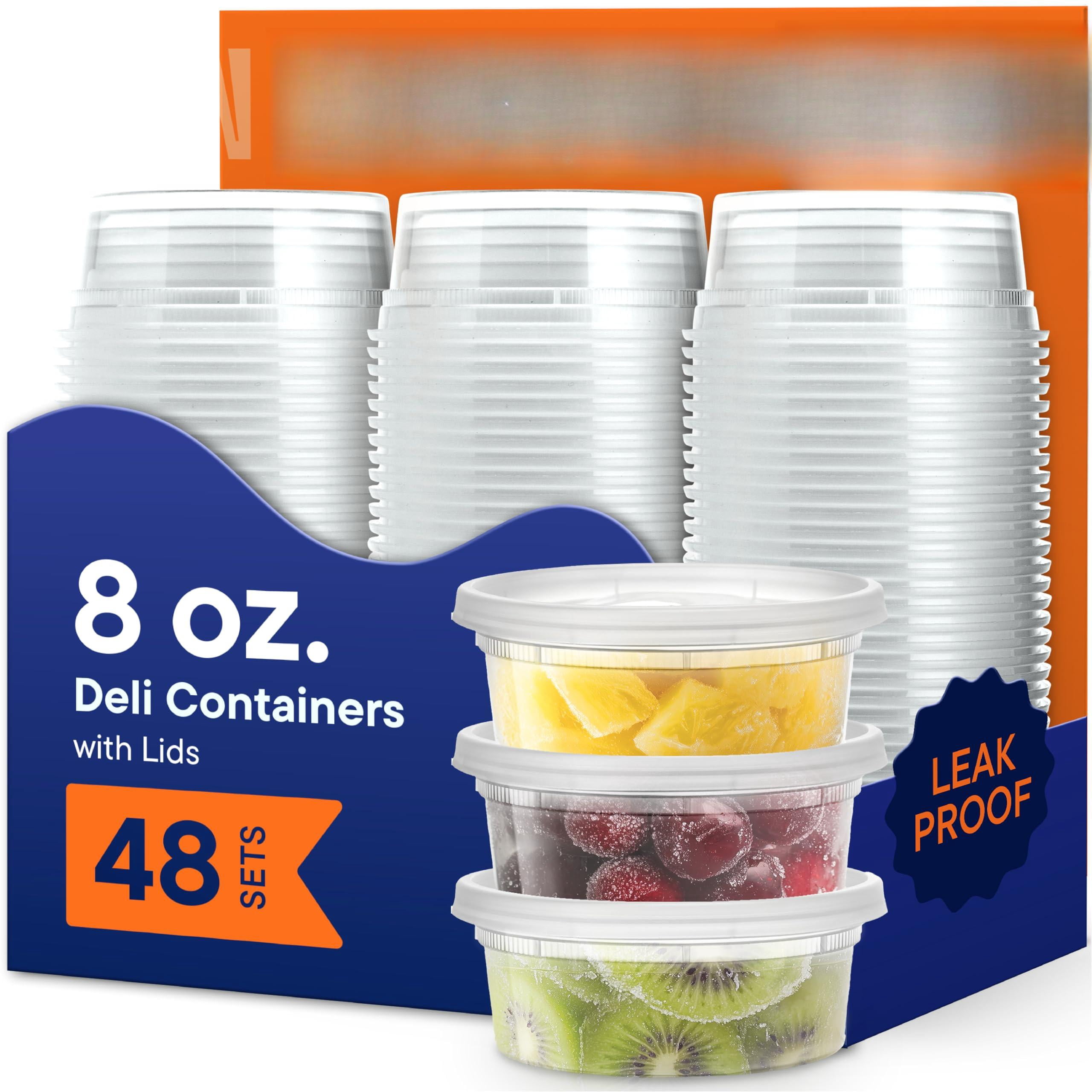 8 Oz Deli Containers With Lids (48 Sets) - Clear Plastic Food Storage ...