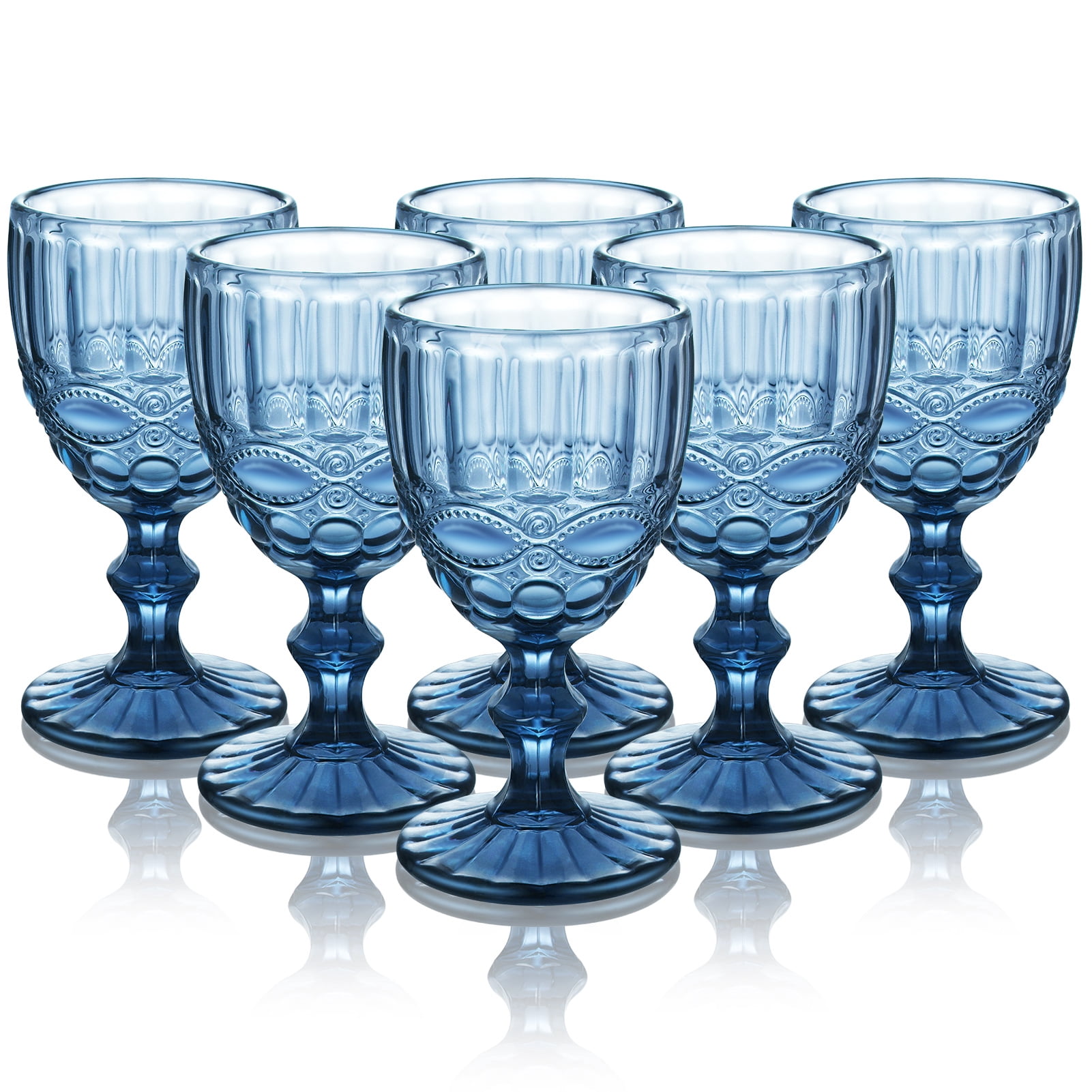 8 Oz Dishwasher Safe Vintage Wine Glasses, Blue Goblet Set of 6 ...