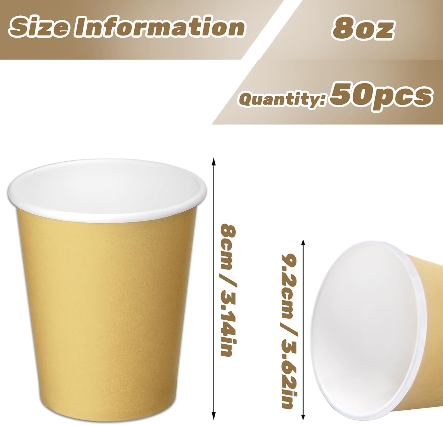 8 Oz Disposable Paper Cups [50 Packs] Hot Coffee Cup, Beverage Cups ...