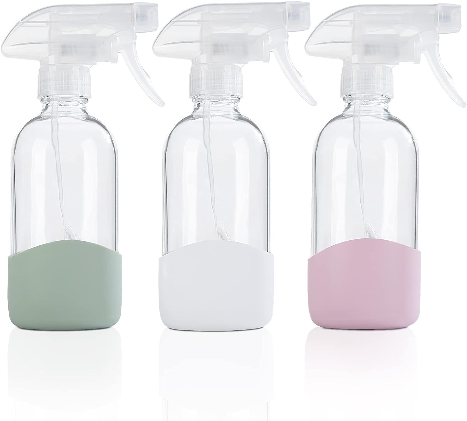 8 Oz Empty Clear Glass Spray Bottles with Silicone Sleeve - Adjustable ...