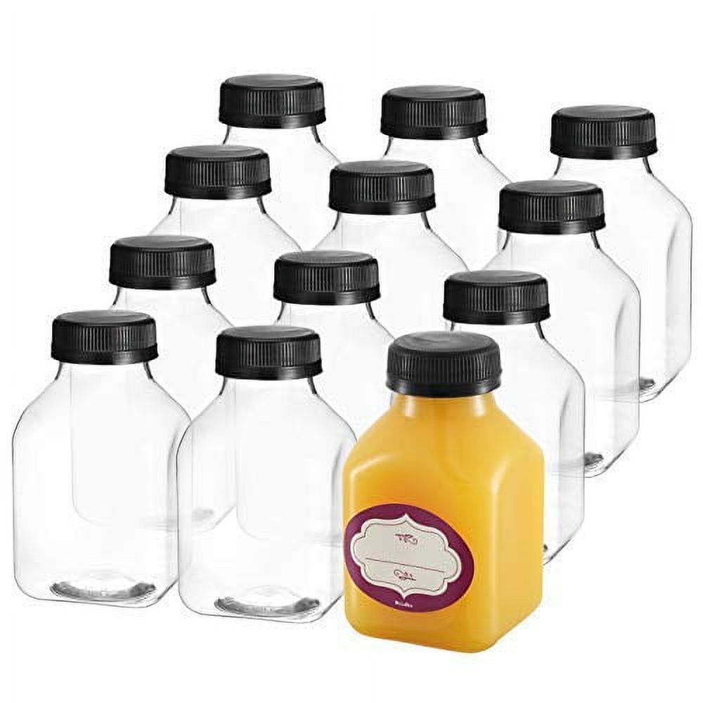 8 Oz Empty Plastic Juice Bottles with Lids – 24 Pack Small Square Drink ...