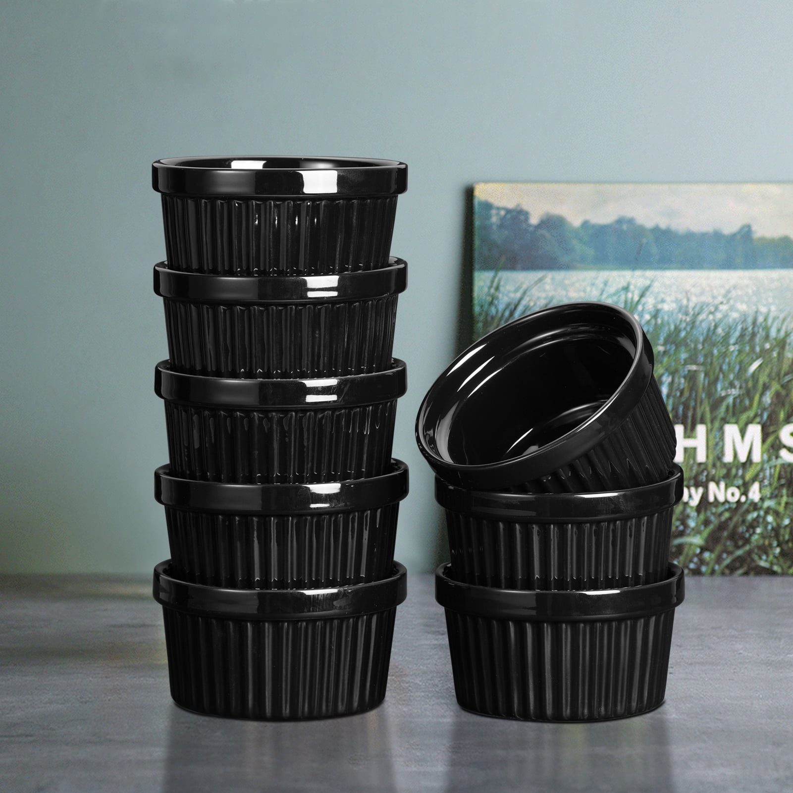 8 Oz Ramekins Set of 8, Ceramic Ramiken Oven Safe, Stackable Souffle ...