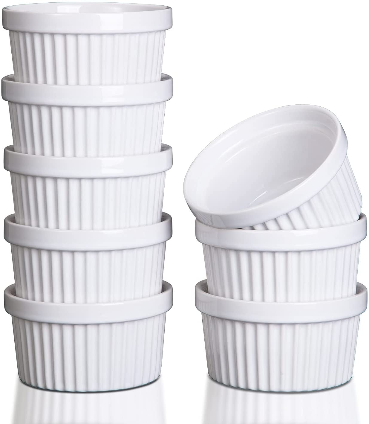 8 Oz Ramekins Set of 8,Ceramic Ramiken Oven Safe,Stackable Souffle Cups ...