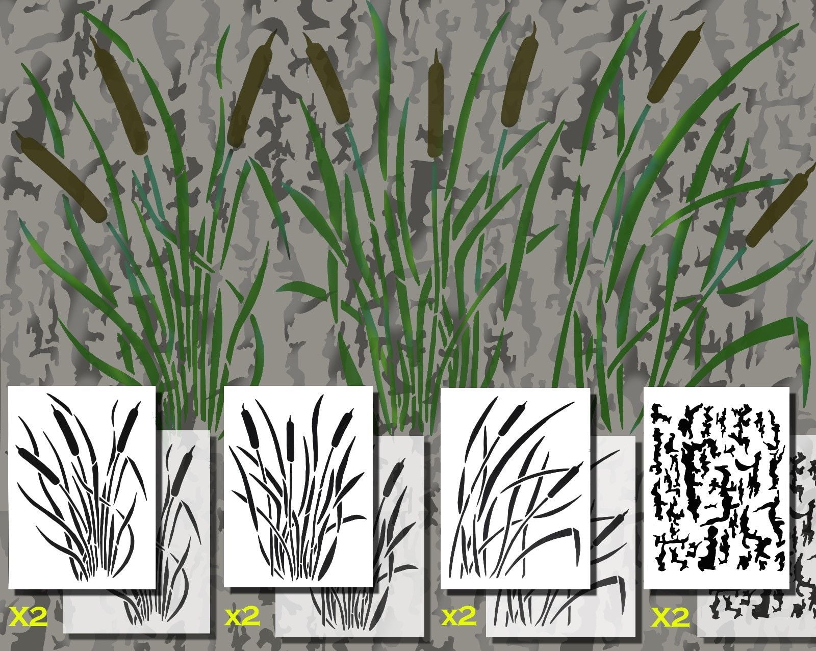 8 PACK Cattail Camo Stencils DIY Gun, Duck Blind & Jon Boat Jeep Spray ...