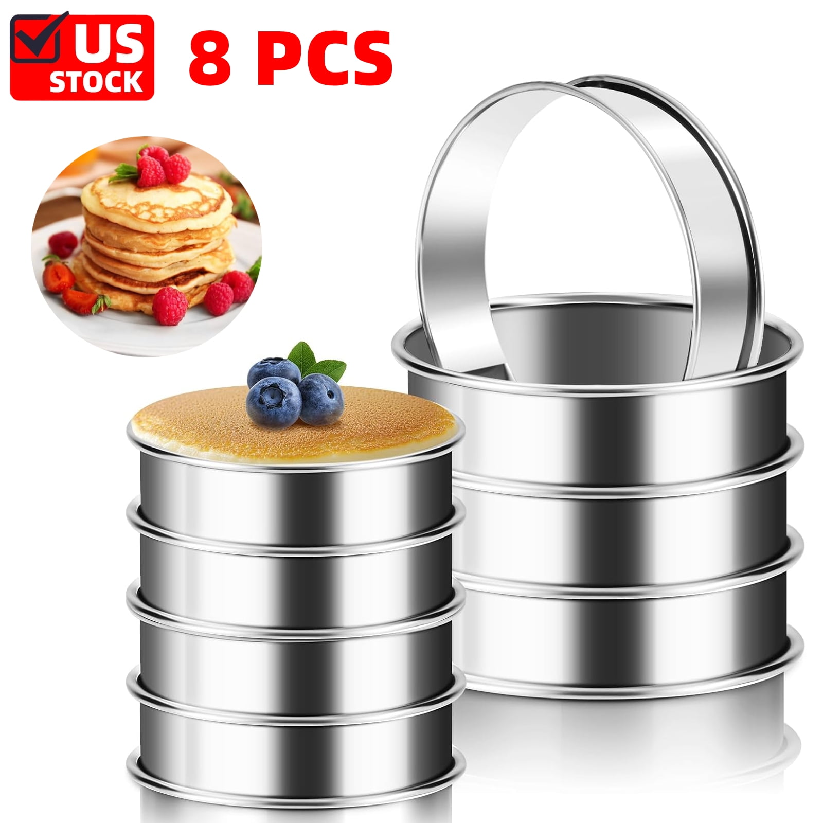 8 PACK English Muffin Rings 4" Crumpet Rings Stainless Steel Double ...