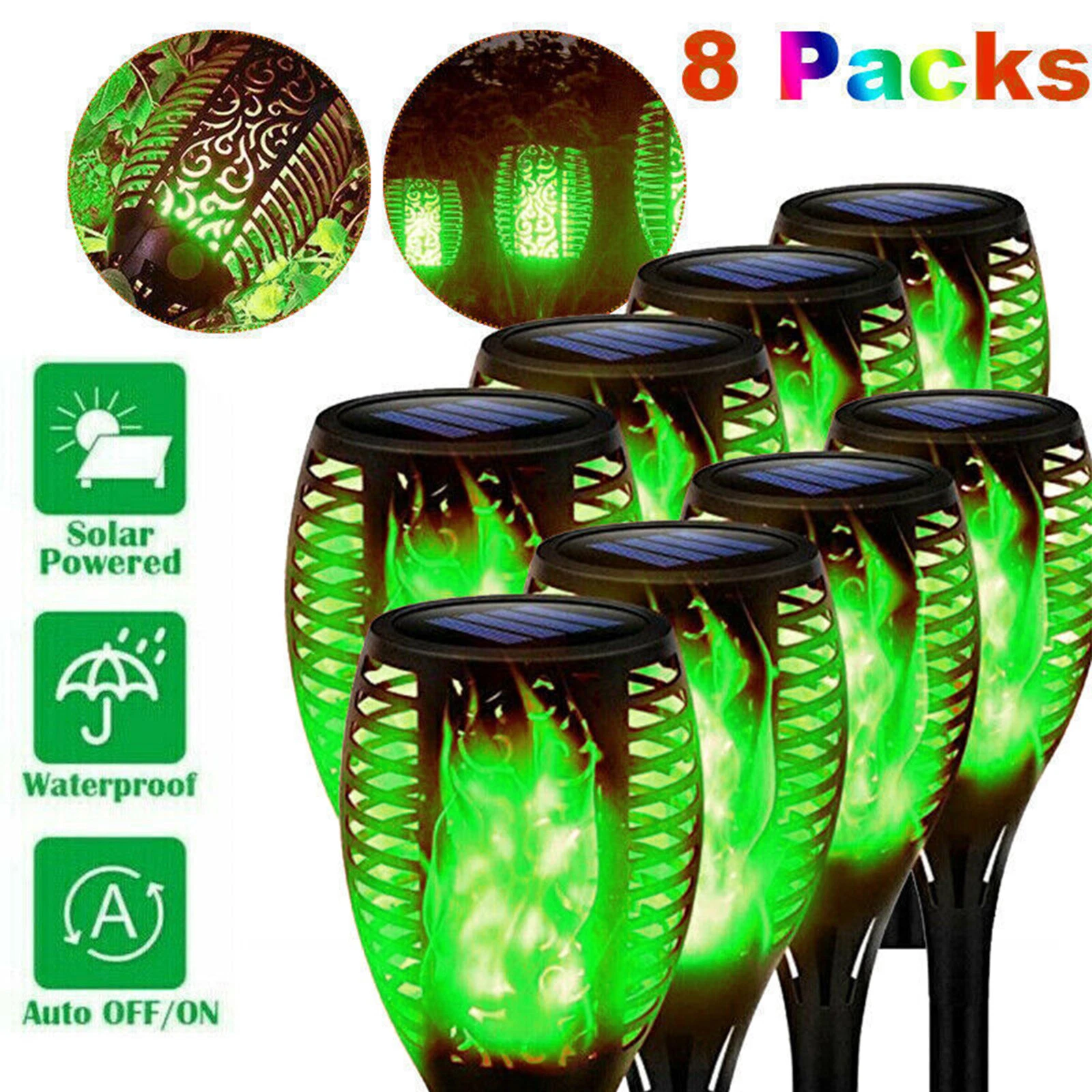 8 PACK Flickering Solar Lights Flame Torch Outdoor Landscape Garden ...