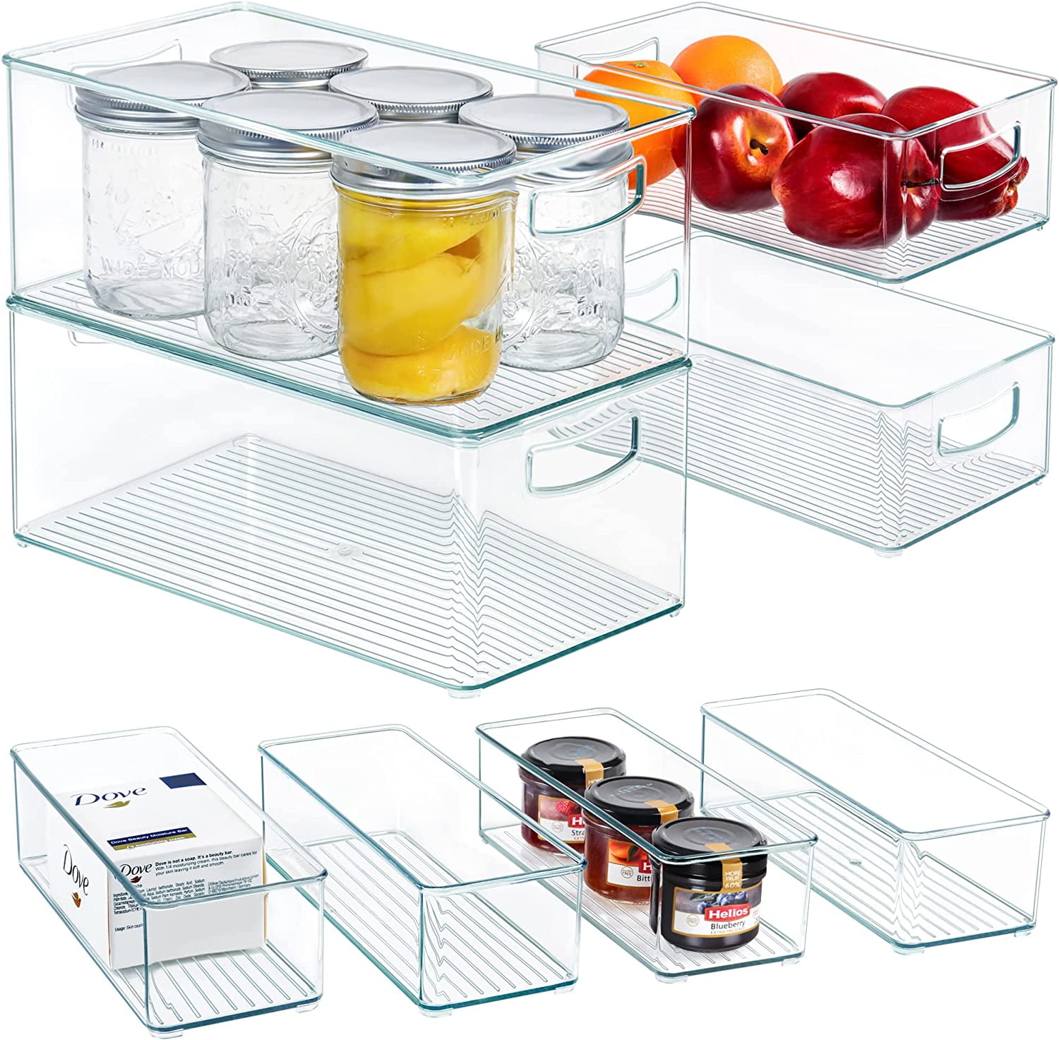 8 PACK Stackable Pantry Organizer Bins (3 sizes) - Clear Fridge ...