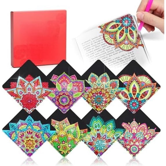 8 PC Diamond Art Corner Bookmarks Leather Book Mark Kit for Adults ...