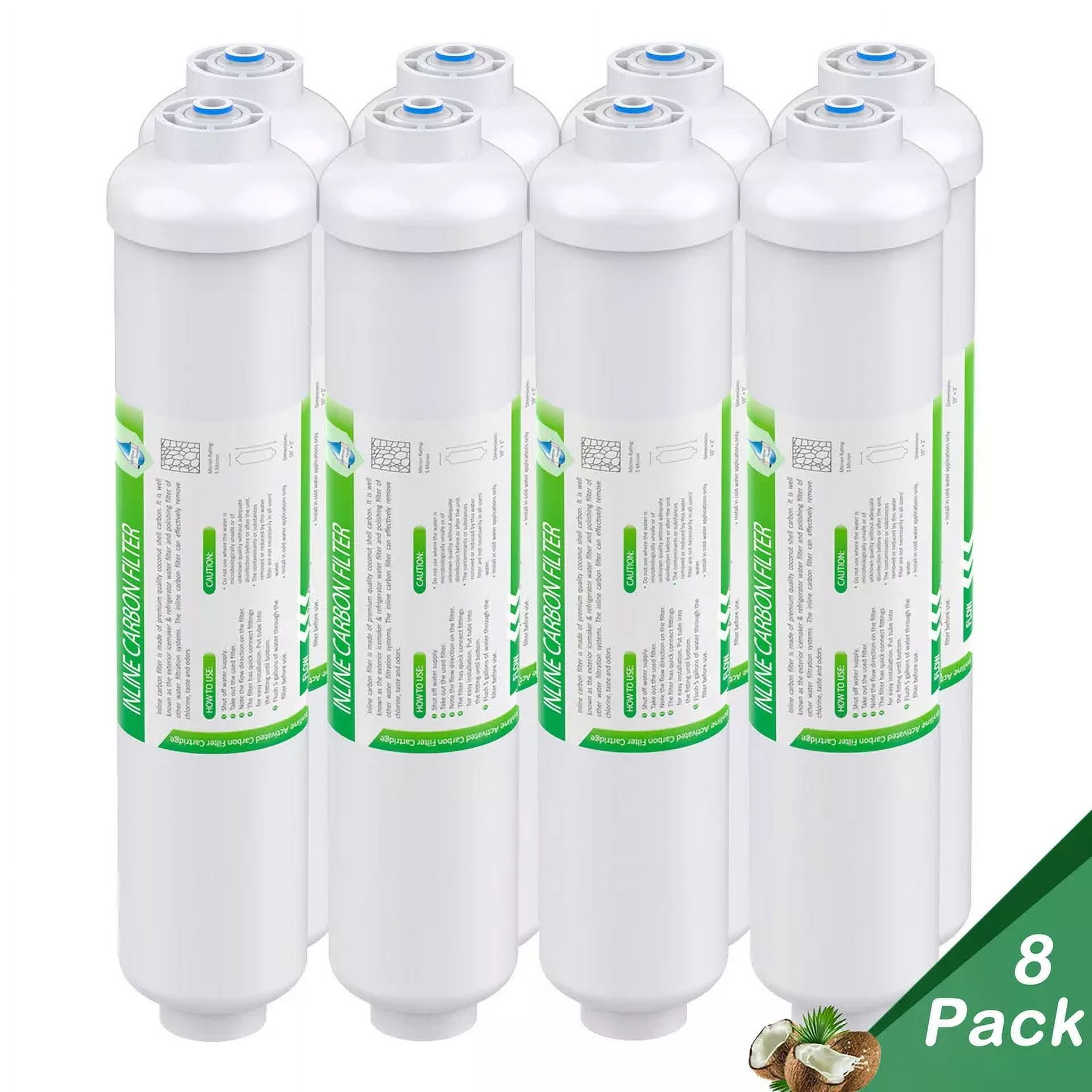 8 PCS 10"x2" T33 Inline Post Carbon Fridge Water Filter 1/4" Quick ...