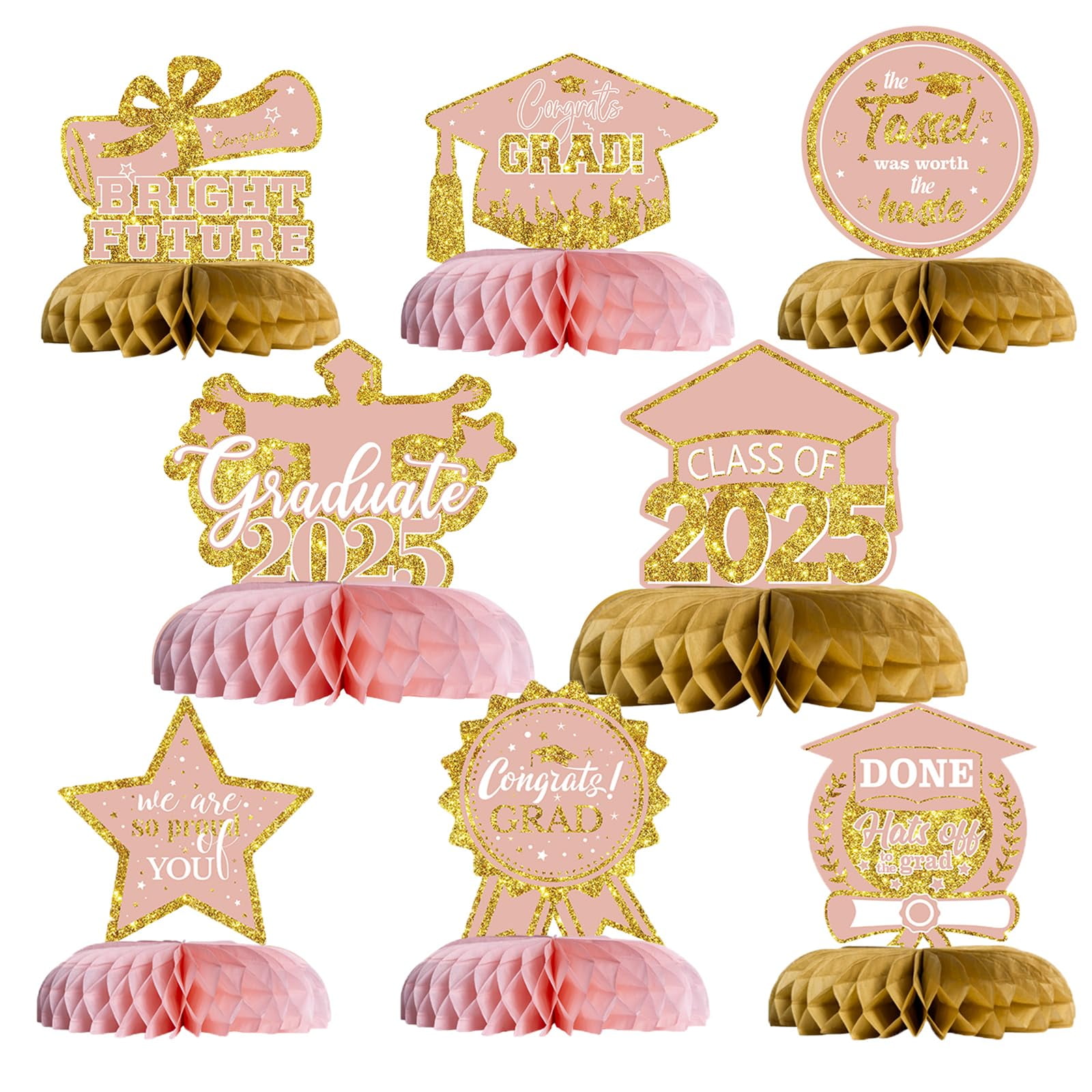8 PCS 2025 Pink Congrats Grad Honeycomb Centerpieces Graduation Party ...