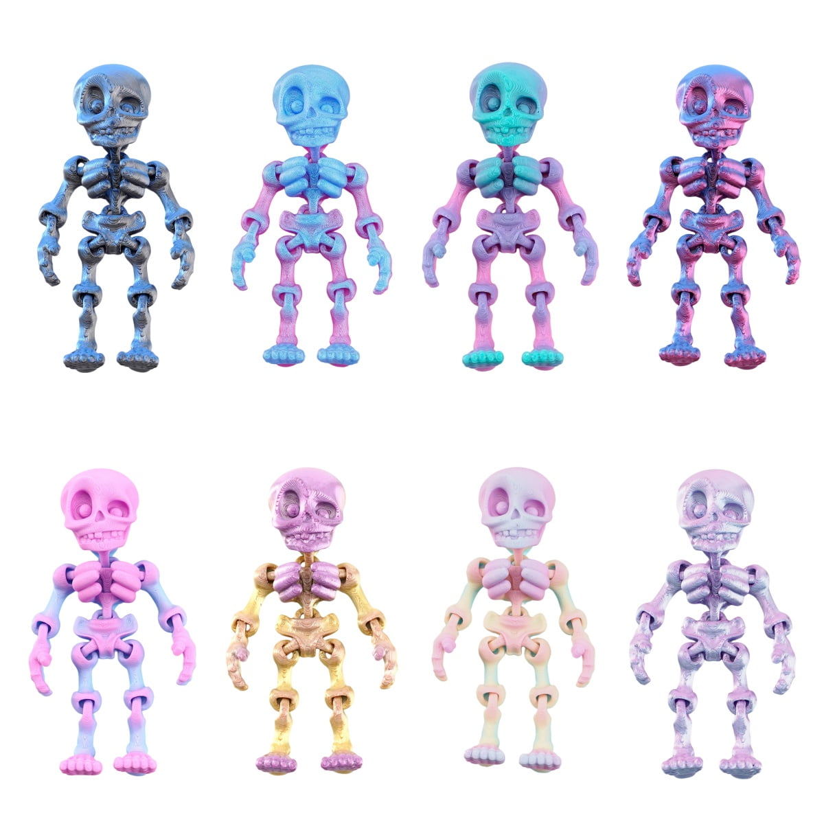 8 PCS 3D Printed Skeleton Figurines, 3.2 Inch Halloween Decorations, 3D ...