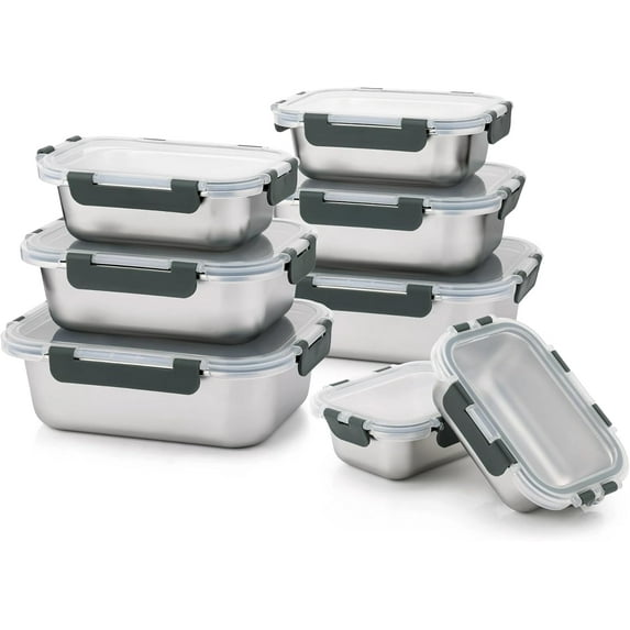 8 PCS-4-Size Stainless Steel Lunch Box- Leakproof & Dishwasher Safe ...