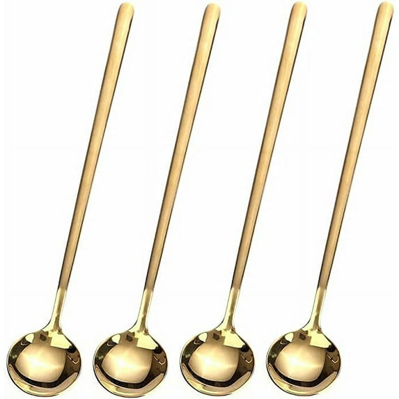 8 PCS 6.7 Inches Coffee/ Tea Spoons Long Handle, Gold, Ice Tea ...