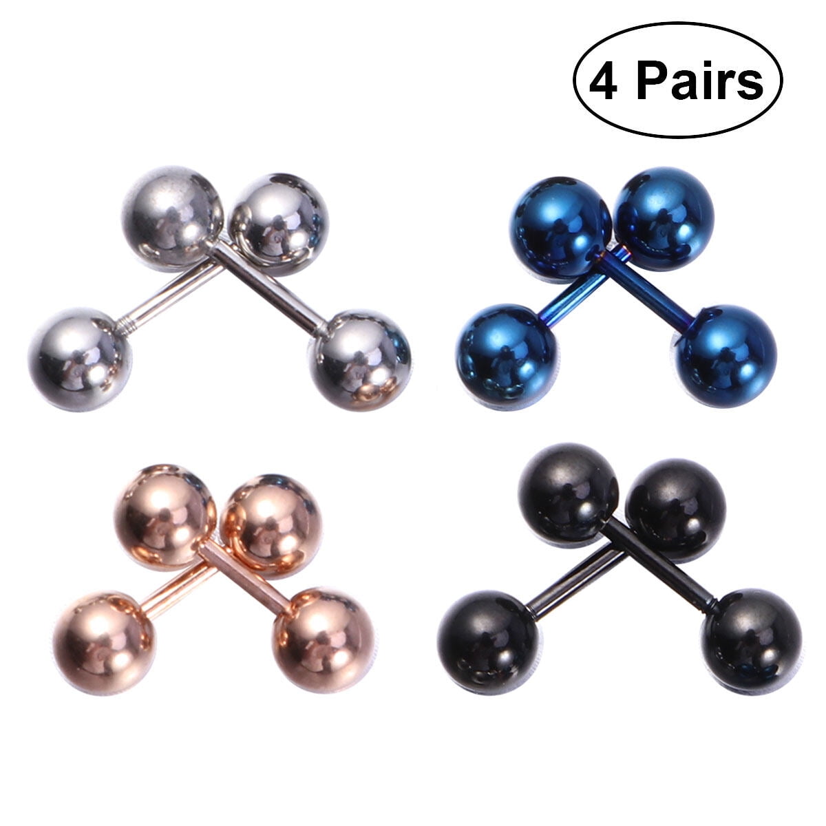 8 PCS Barbell Small Dangle Earrings Unisex Ball Screw Piercing Barbells ...