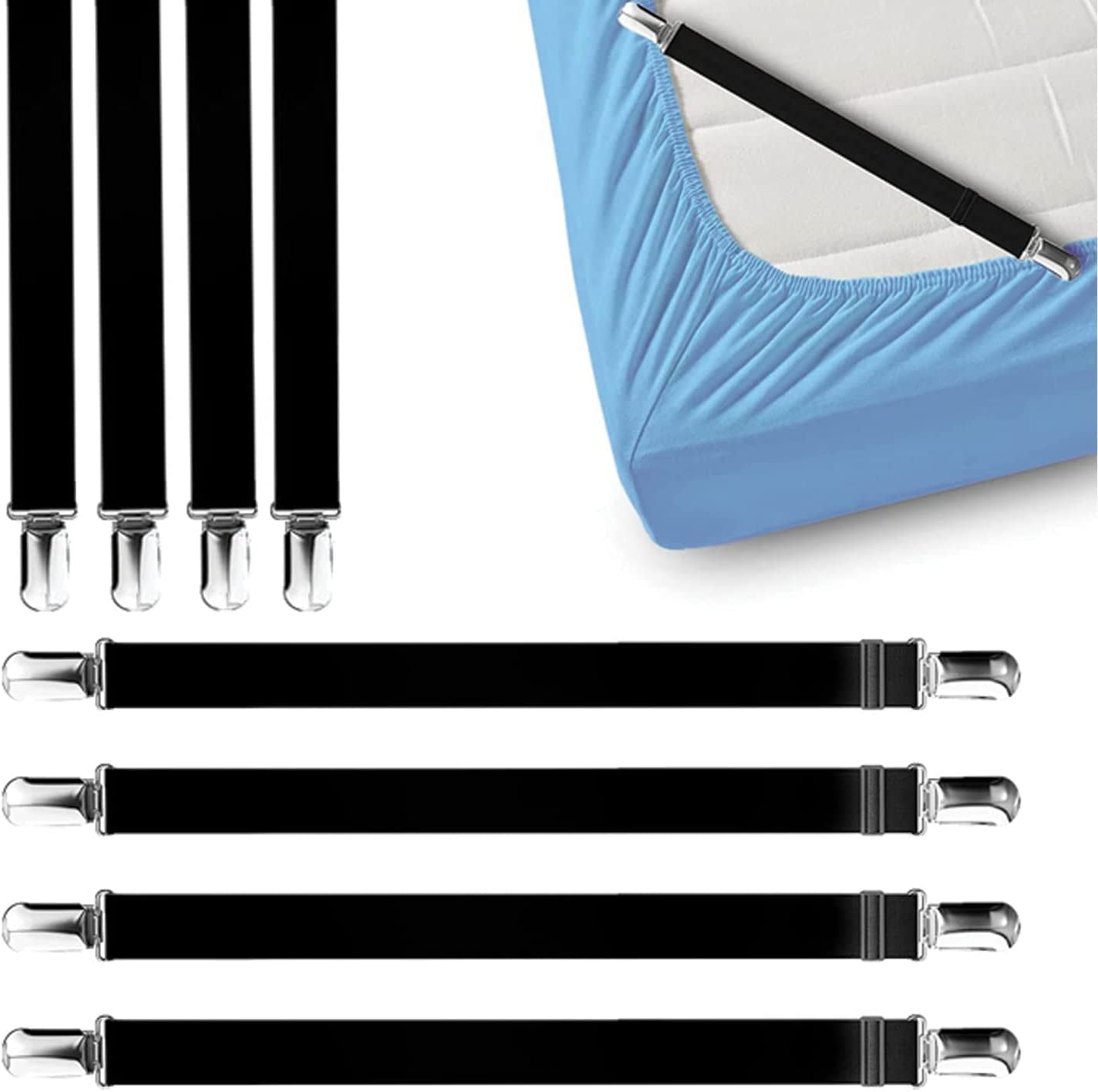 8 PCS Bed Sheet Clips Keep Bedsheets in Place-Corner Bands Suspenders ...