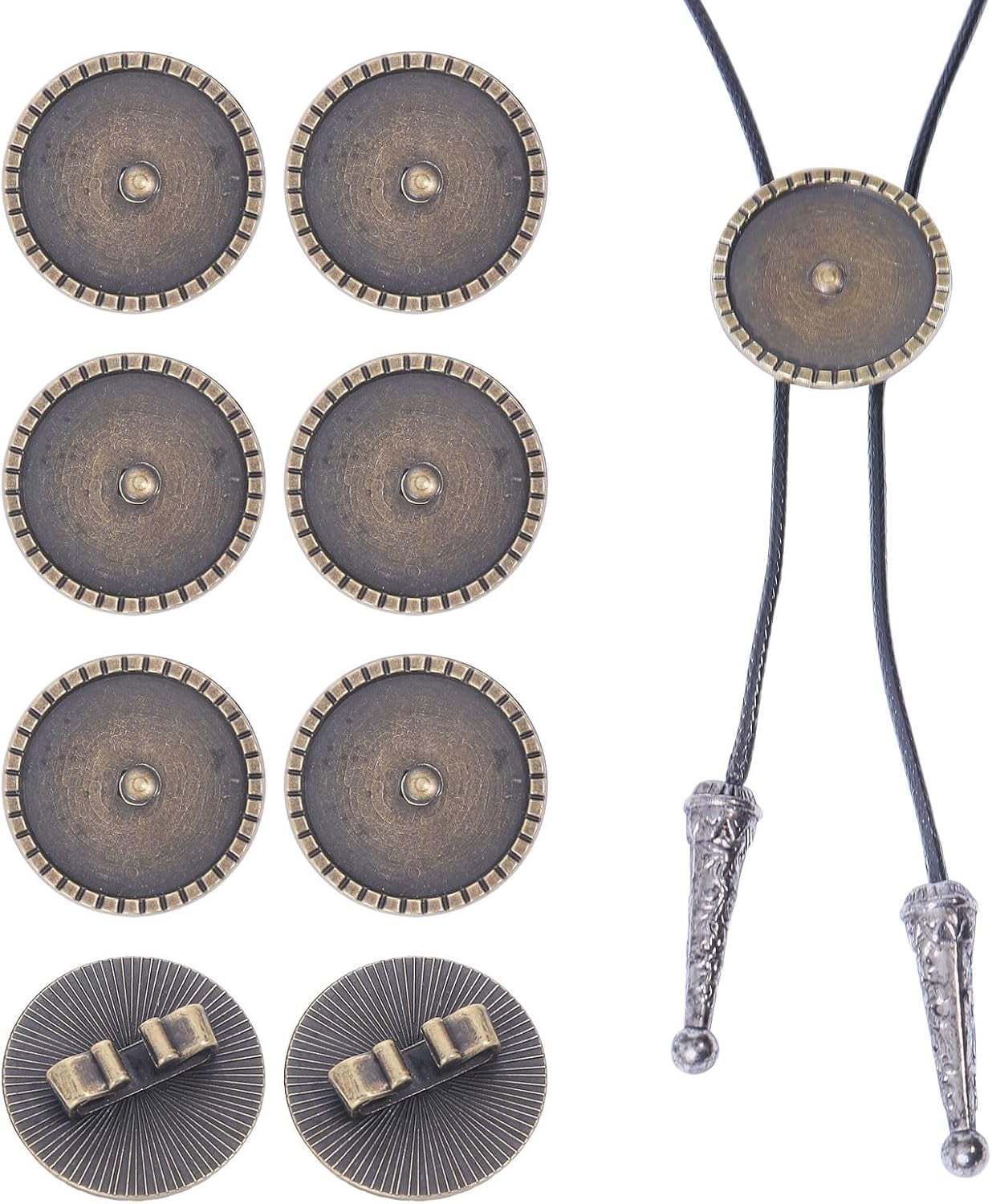 8 PCS Blank Bolo Tie Buckle Vintage Round Clips DIY Necktie Handmade ...