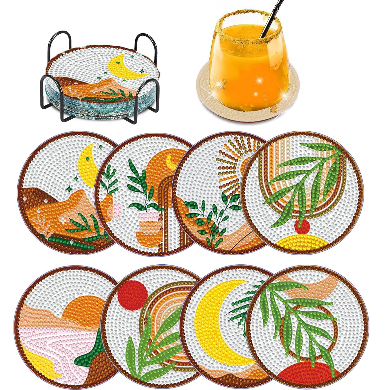 8 PCS Boho Diamond Art Coasters AIS1 Kits, Diamond Coasters with Holder ...