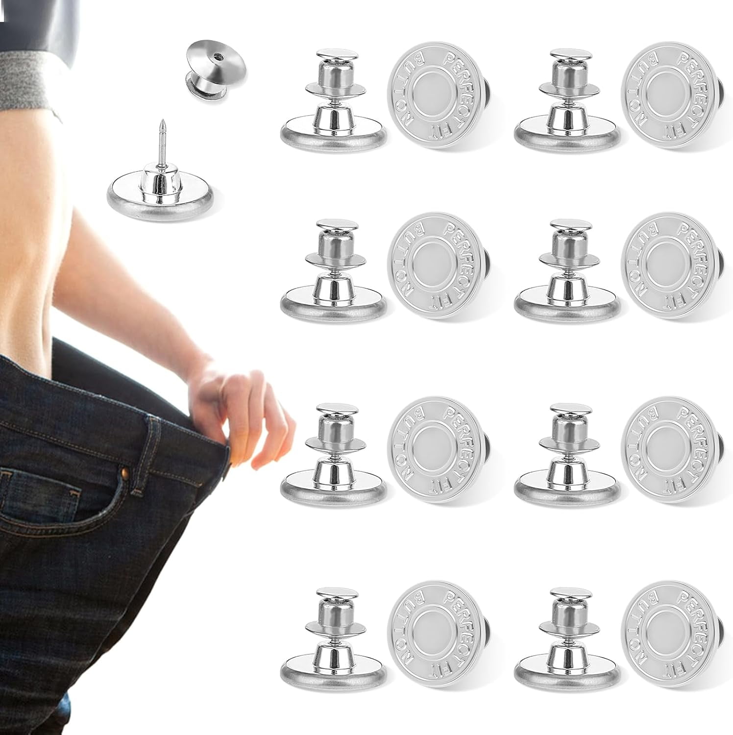 8 PCS Button Pins for Jeans, 17mm Jean Button Replacement No Sew No ...