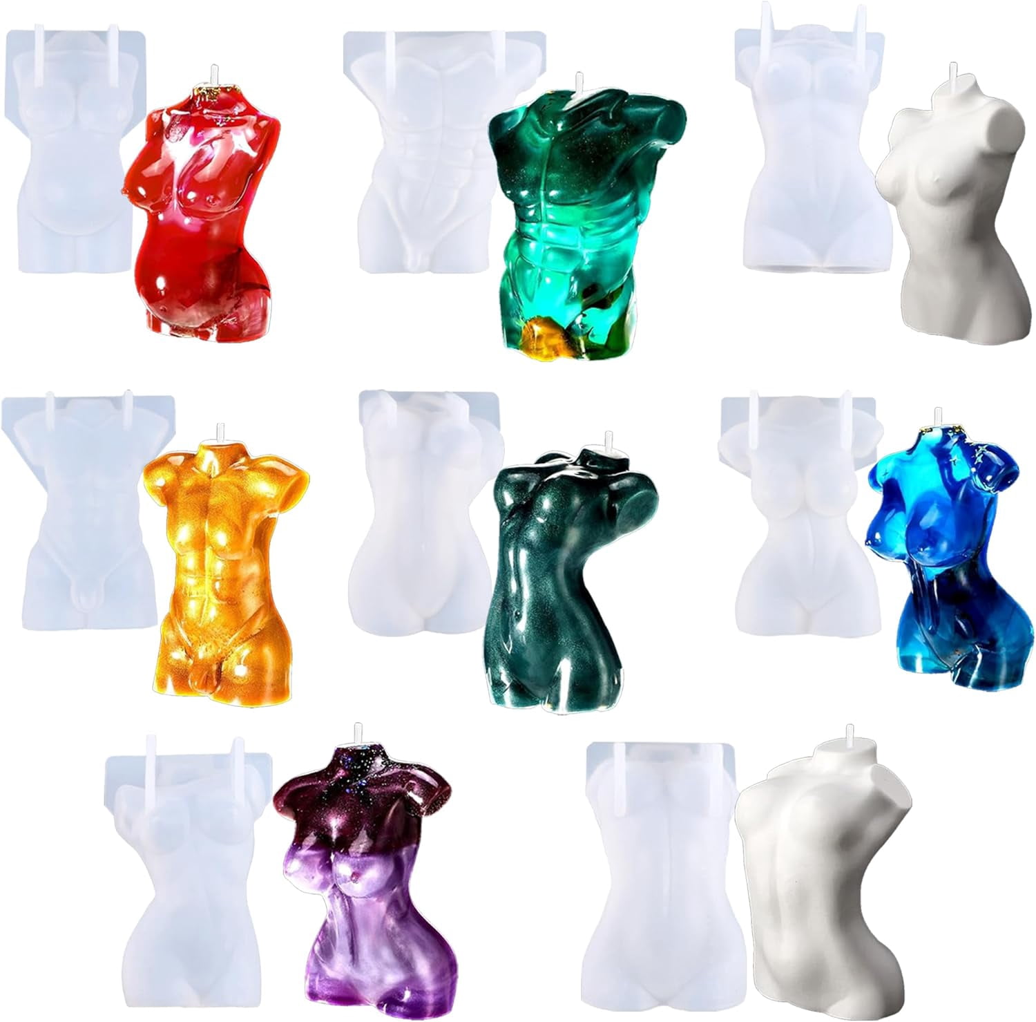 8 PCS Candle Molds 3D Body Jewelry Resin Casting Molds Female Male ...