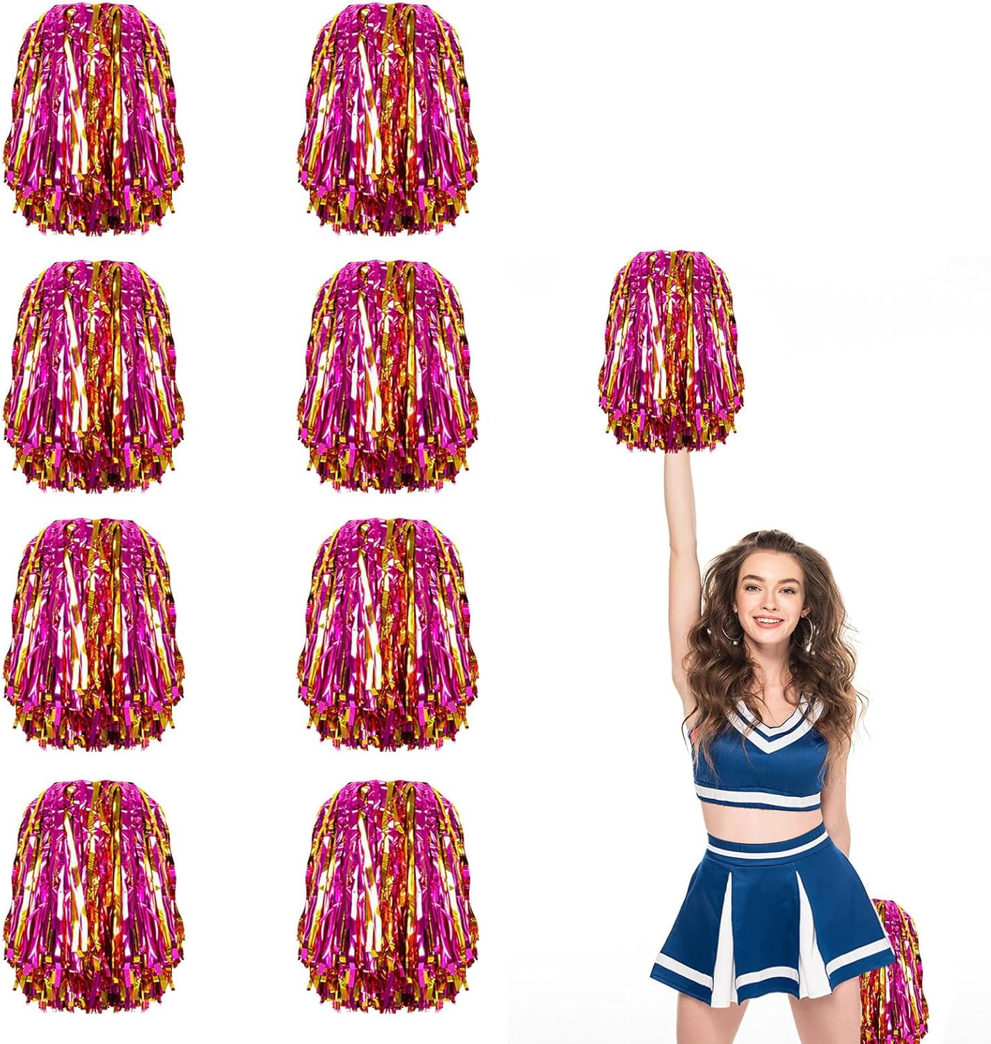 8 PCS Cheerleader Pom Poms,with Baton Handle for Rooters Cheering Squad ...