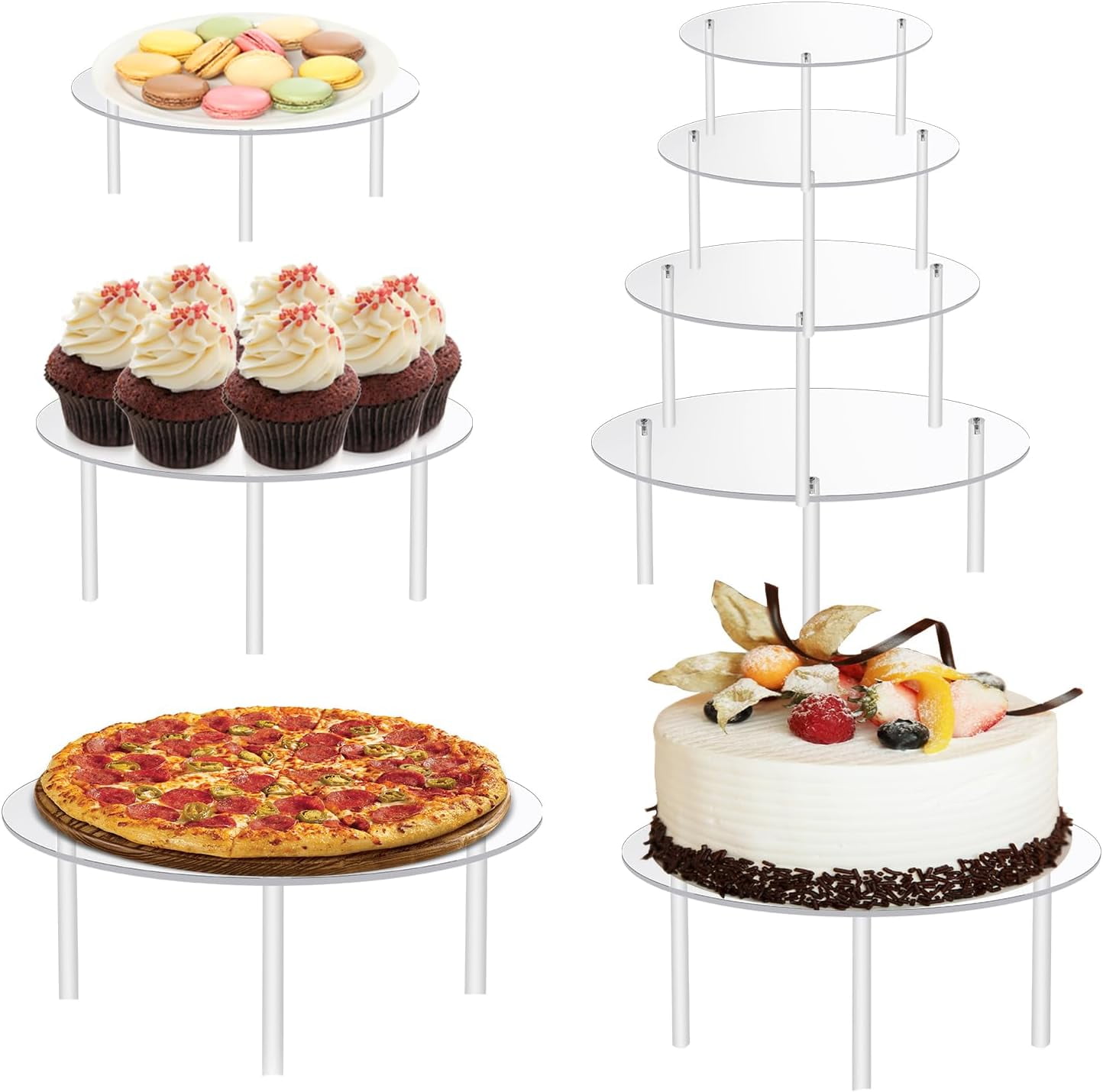8 PCS Clear Acrylic Cake Stand Set, 4 Size: 6” 8” 10” 12” Round Cake ...