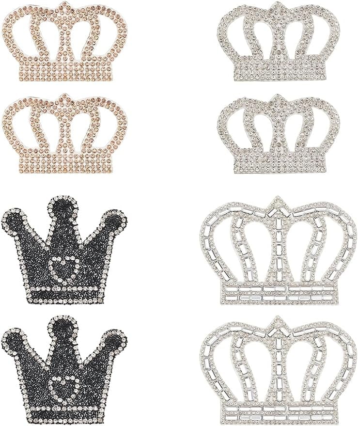 8 PCS Crown Hotfix Rhinestone Applique Patch 4 Styles Crown Iron on/Sew ...