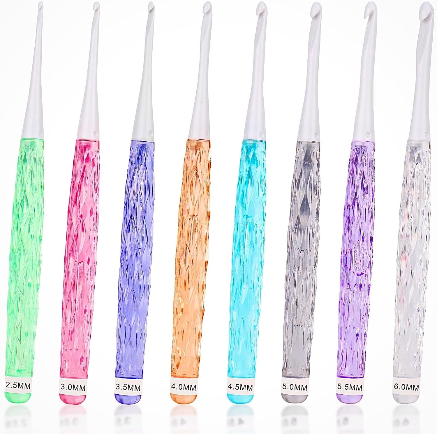 8 PCS Crystal Crochet Hooks Set, Colorful Anti-Slip Transparent Plastic ...