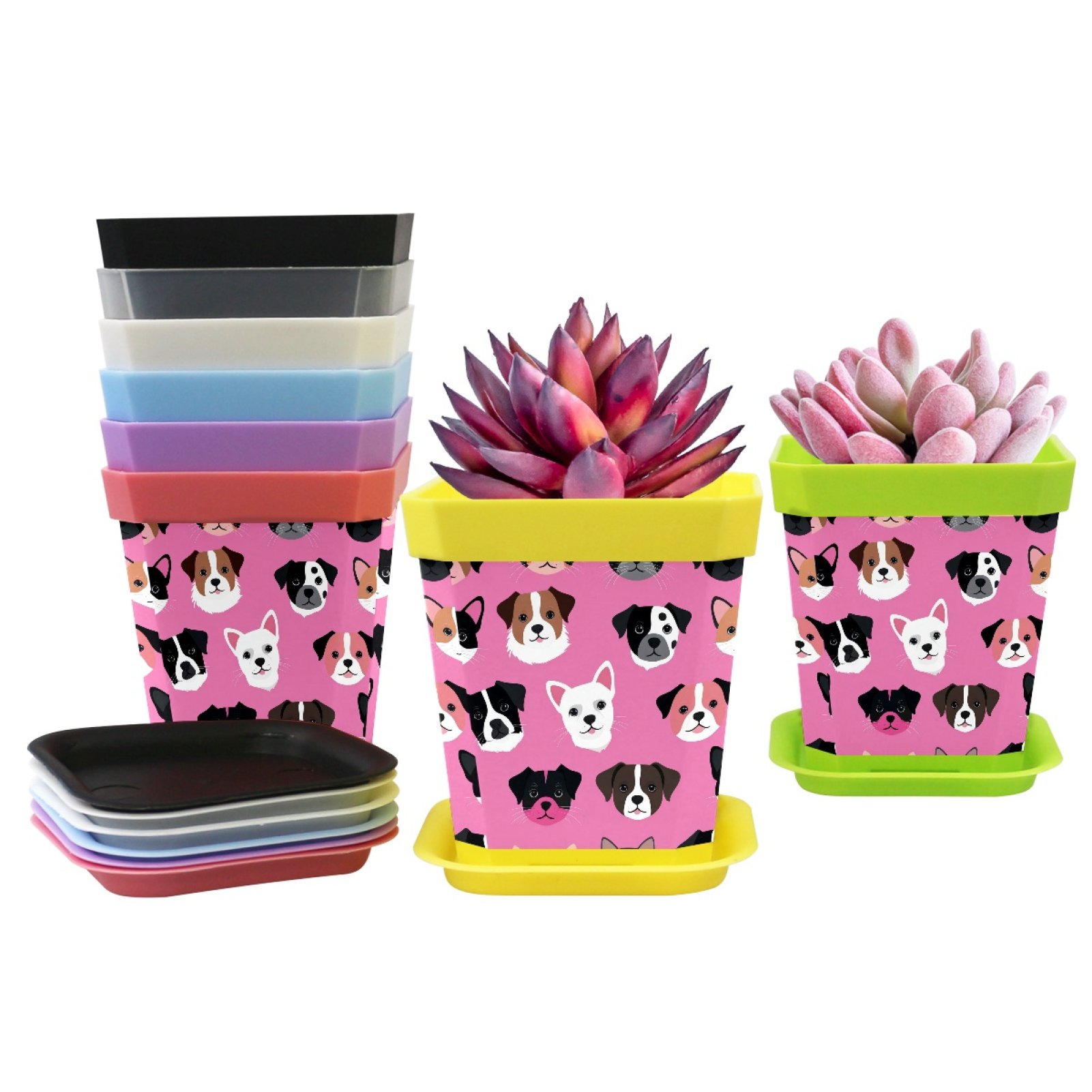 8 Pcs Decorative Flower Pots,Cartoon Dog Puppies Small Plastic Plant ...