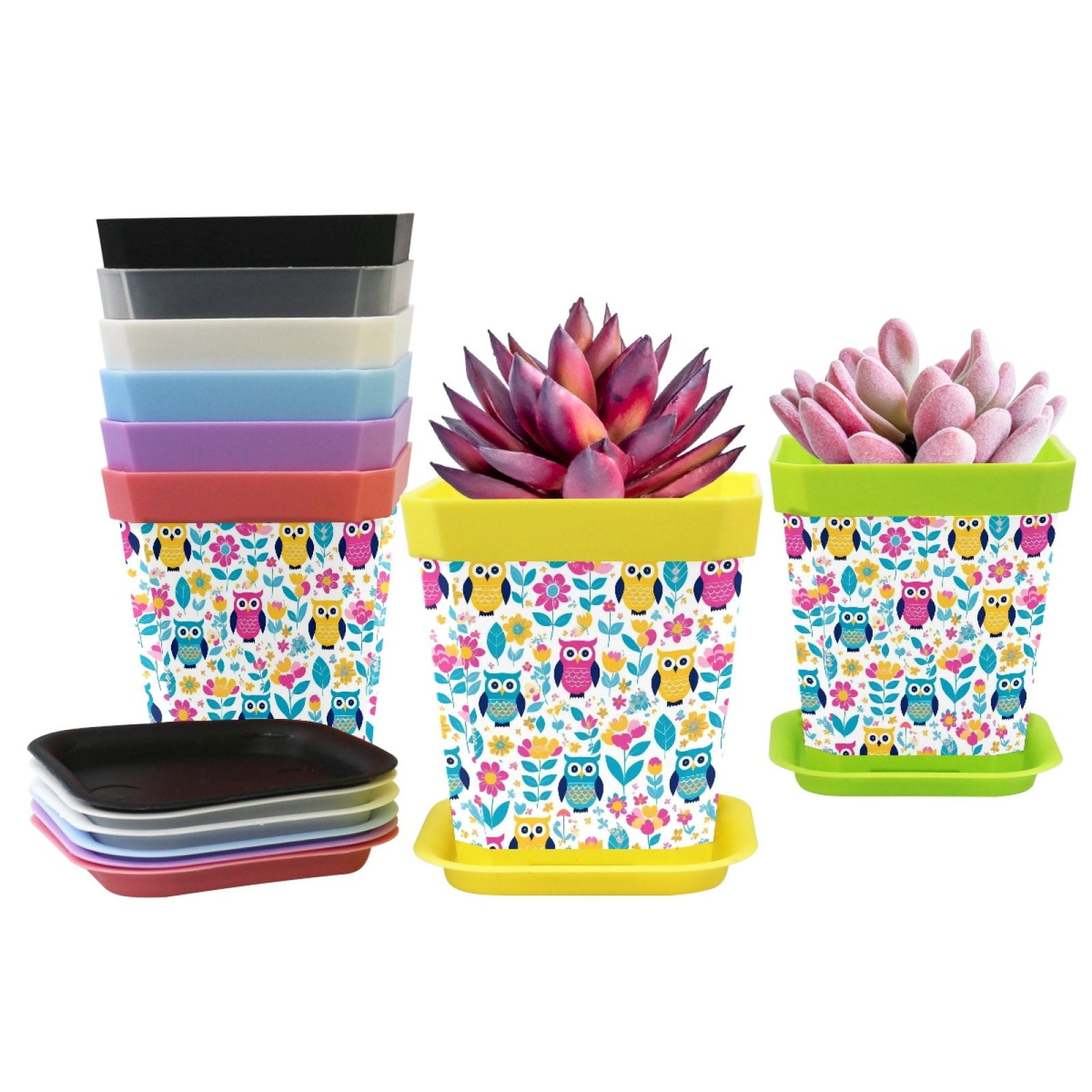 8 Pcs Decorative Flower Pots,Cartoon Owl Flower Small Plastic Plant ...
