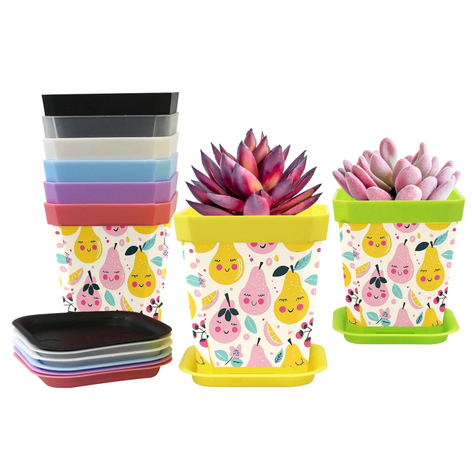 8 Pcs Decorative Flower Pots,Cartoon Pear Fruits Small Plastic Plant ...