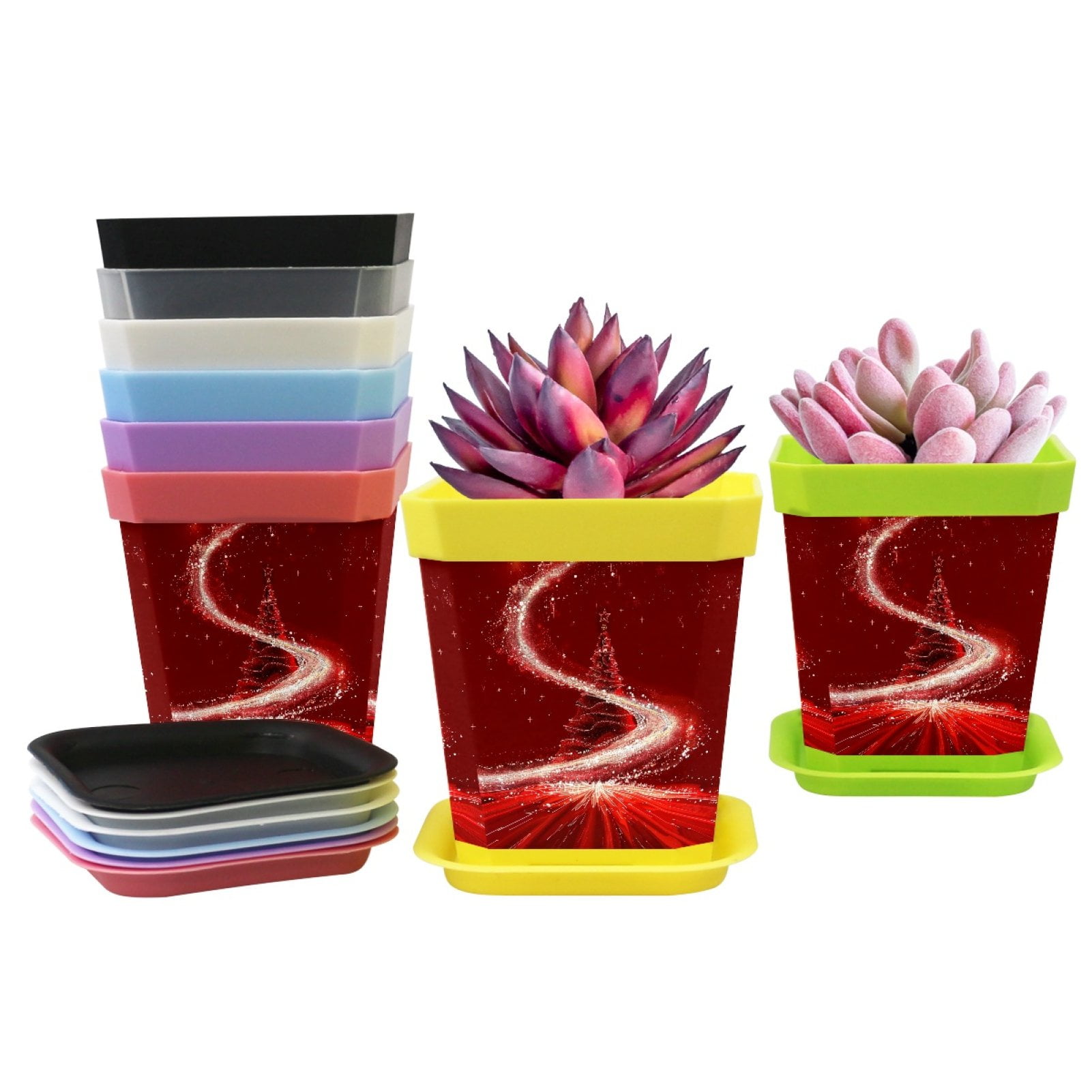 8 Pcs Decorative Flower Pots,Christmas Tree Red Lines Small Plastic ...