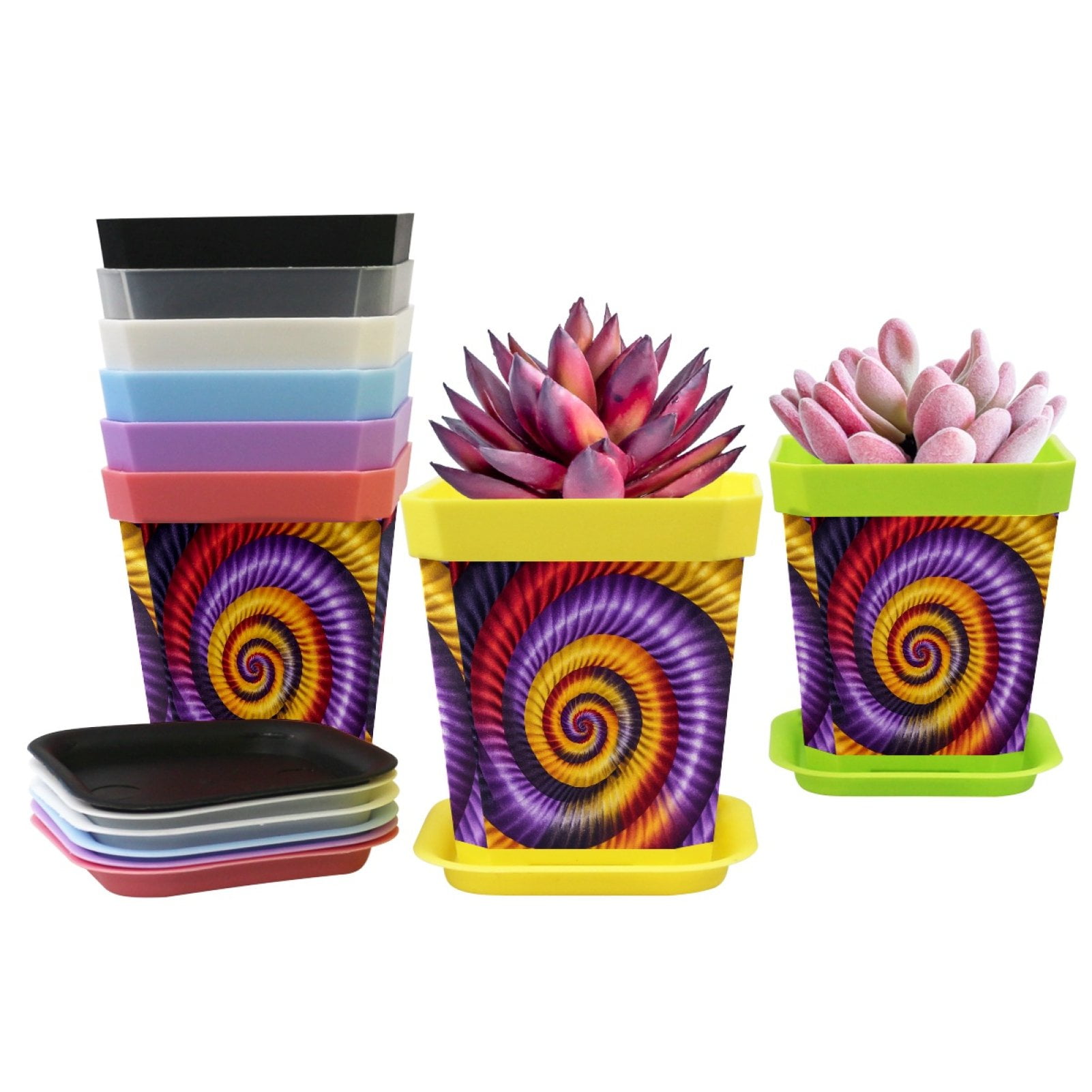 8 Pcs Decorative Flower Pots,Colorful Abstract Tie Dye Swirl Small ...