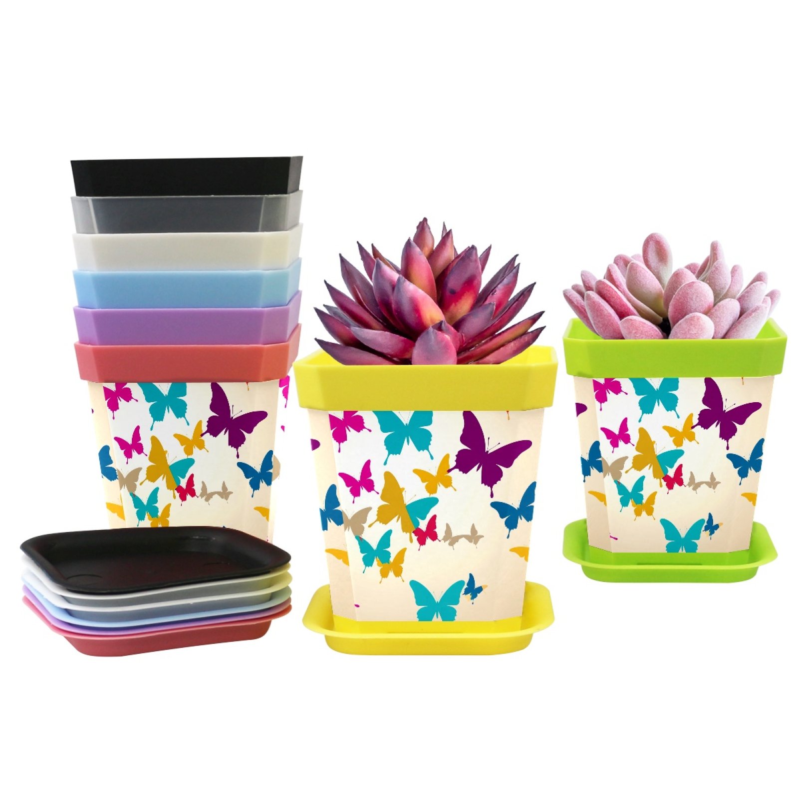 8 Pcs Decorative Flower Pots,Colorful Butterfly Pattern Small Plastic ...