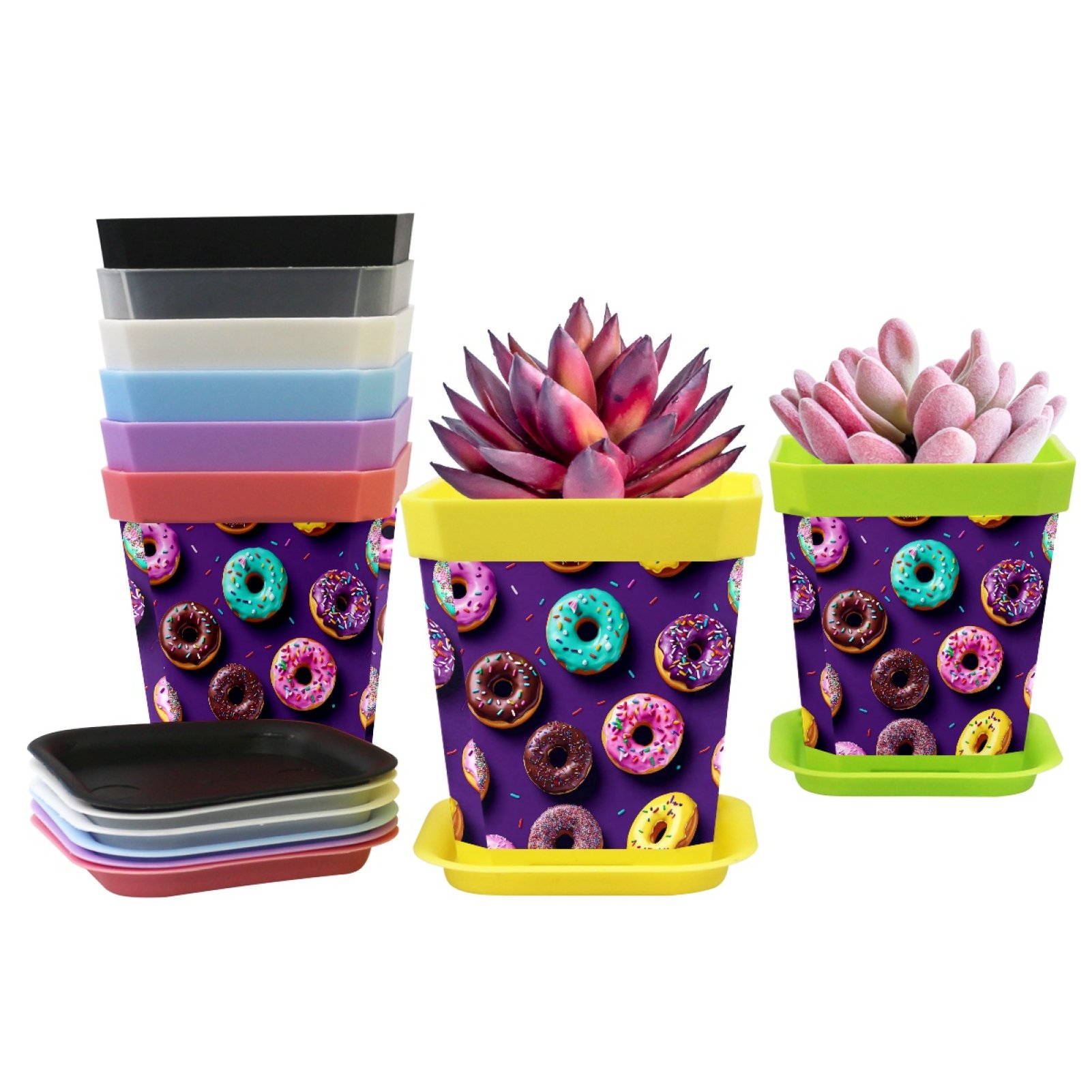 8 Pcs Decorative Flower Pots,Colorful Donuts Small Plastic Plant Pots ...