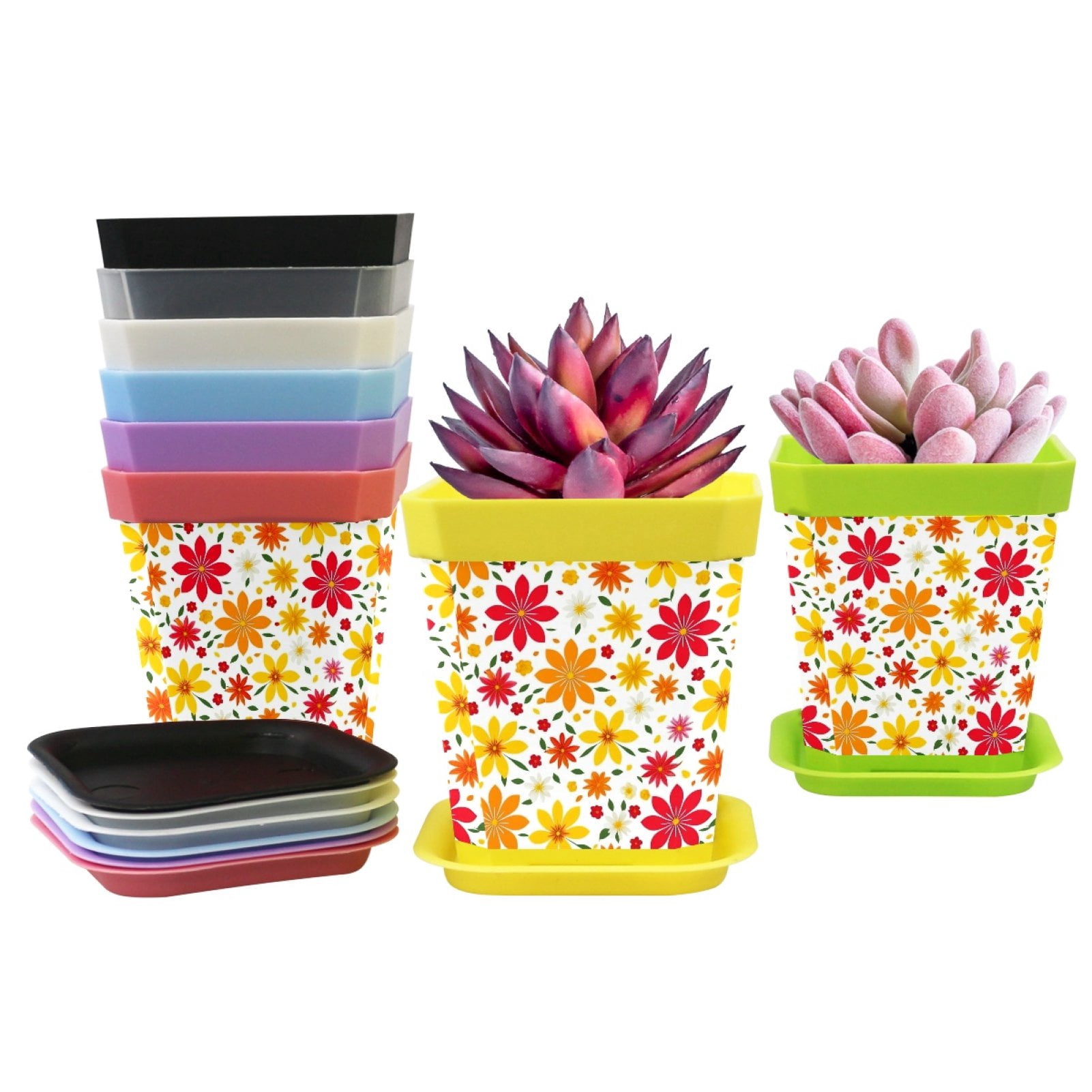 8 Pcs Decorative Flower Pots,Colorful Flowers Small Plastic Plant Pots ...
