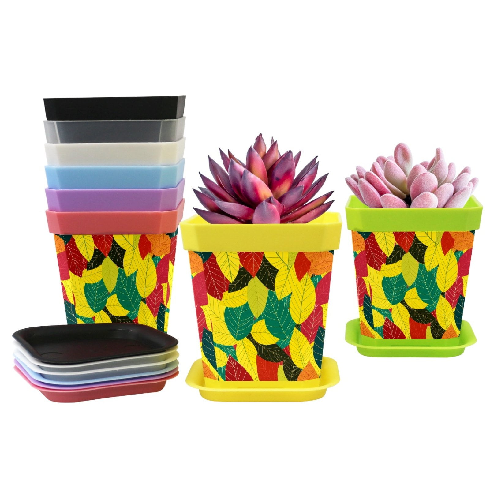 8 Pcs Decorative Flower Pots,Colorful Leaf Fall Small Plastic Plant ...