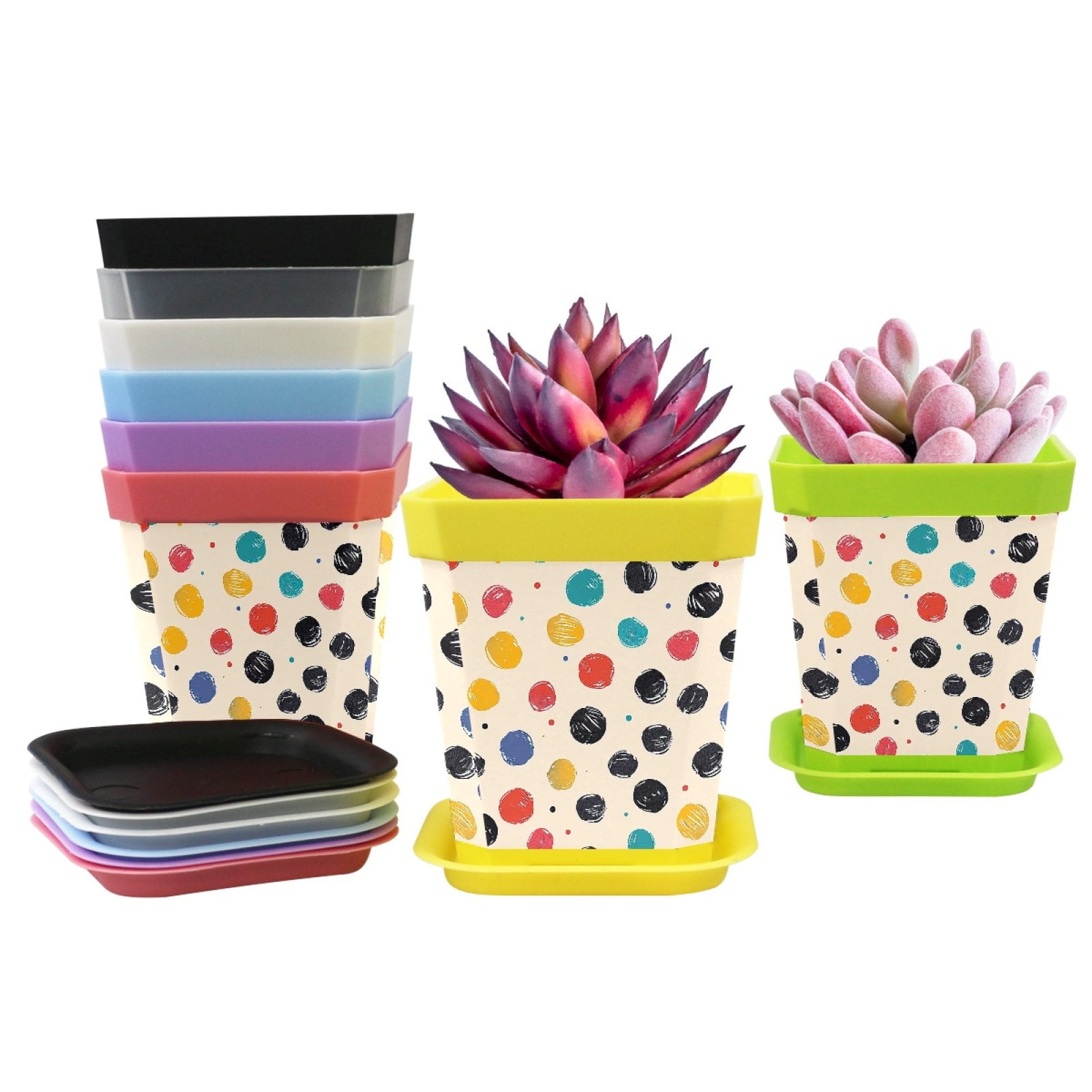 8 Pcs Decorative Flower Pots,Colorful Polka Dot Doodle Small Plastic ...