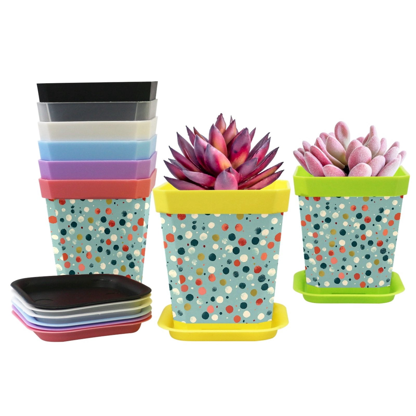 8 Pcs Decorative Flower Pots,Colorful Trendy Polka Dot Small Plastic ...