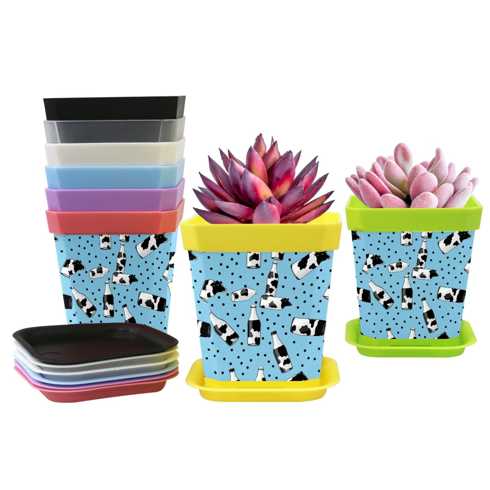 8 Pcs Decorative Flower Pots,Cow Textured Bottle Small Plastic Plant ...