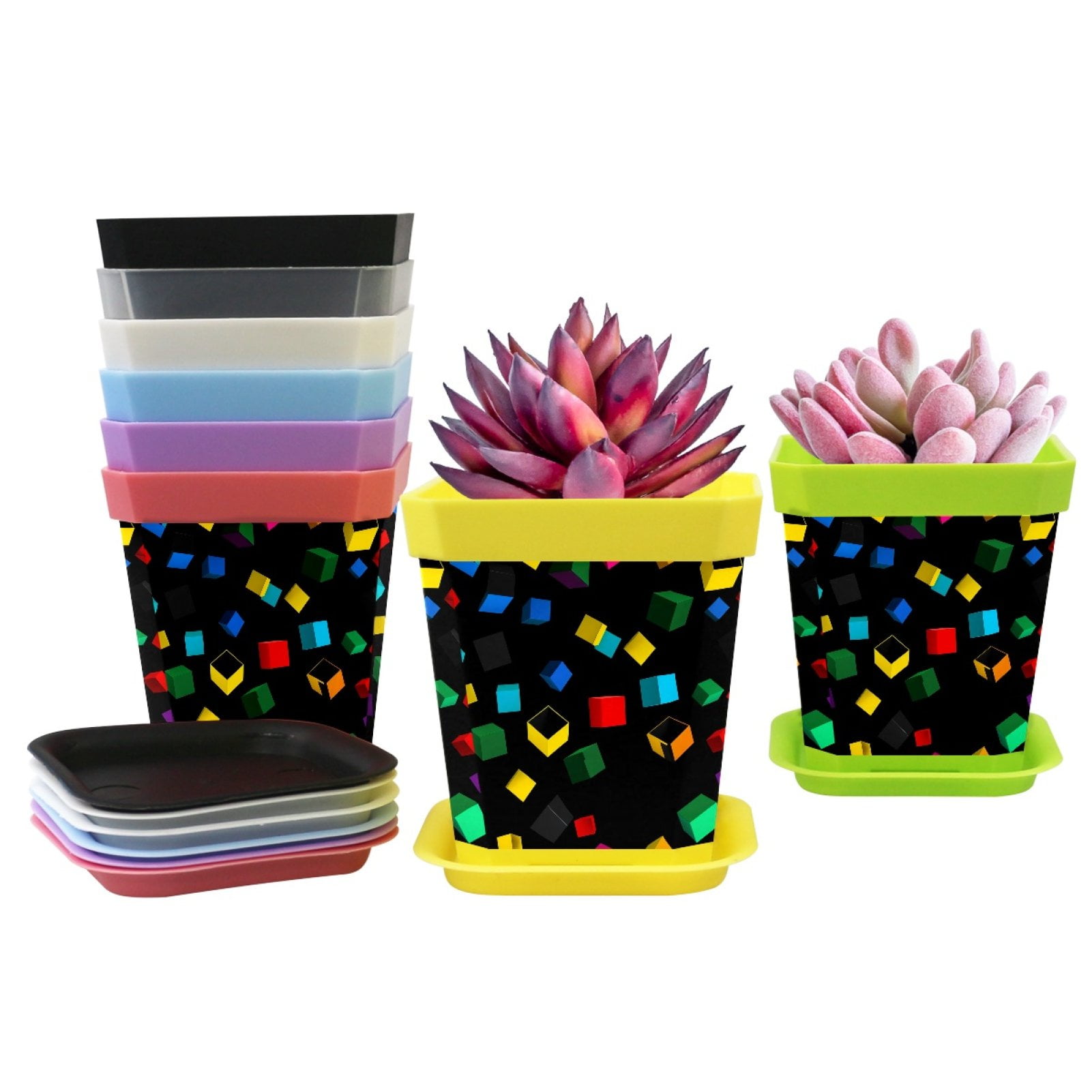 8 Pcs Decorative Flower Pots,Cube Square Colorful Small Plastic Plant ...