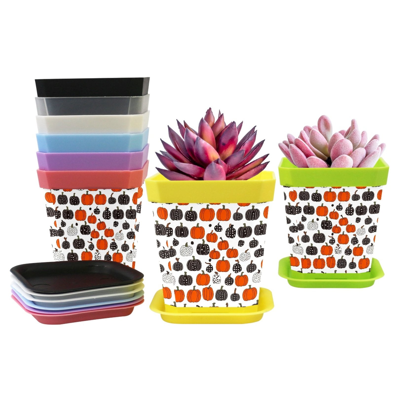 8 Pcs Decorative Flower Pots,Dots Abstract Pumpkin Halloween Small ...