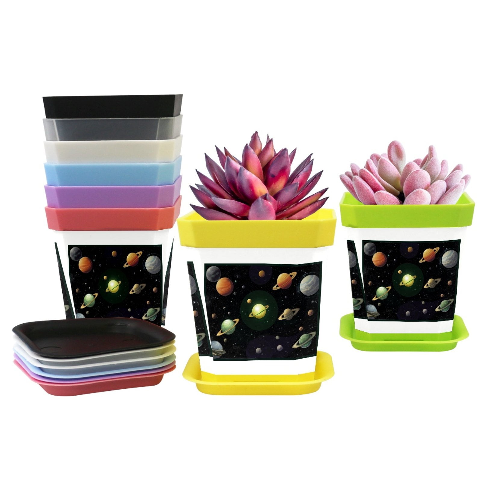 8 Pcs Decorative Flower Pots,Galaxy Space Planets Small Plastic Plant ...
