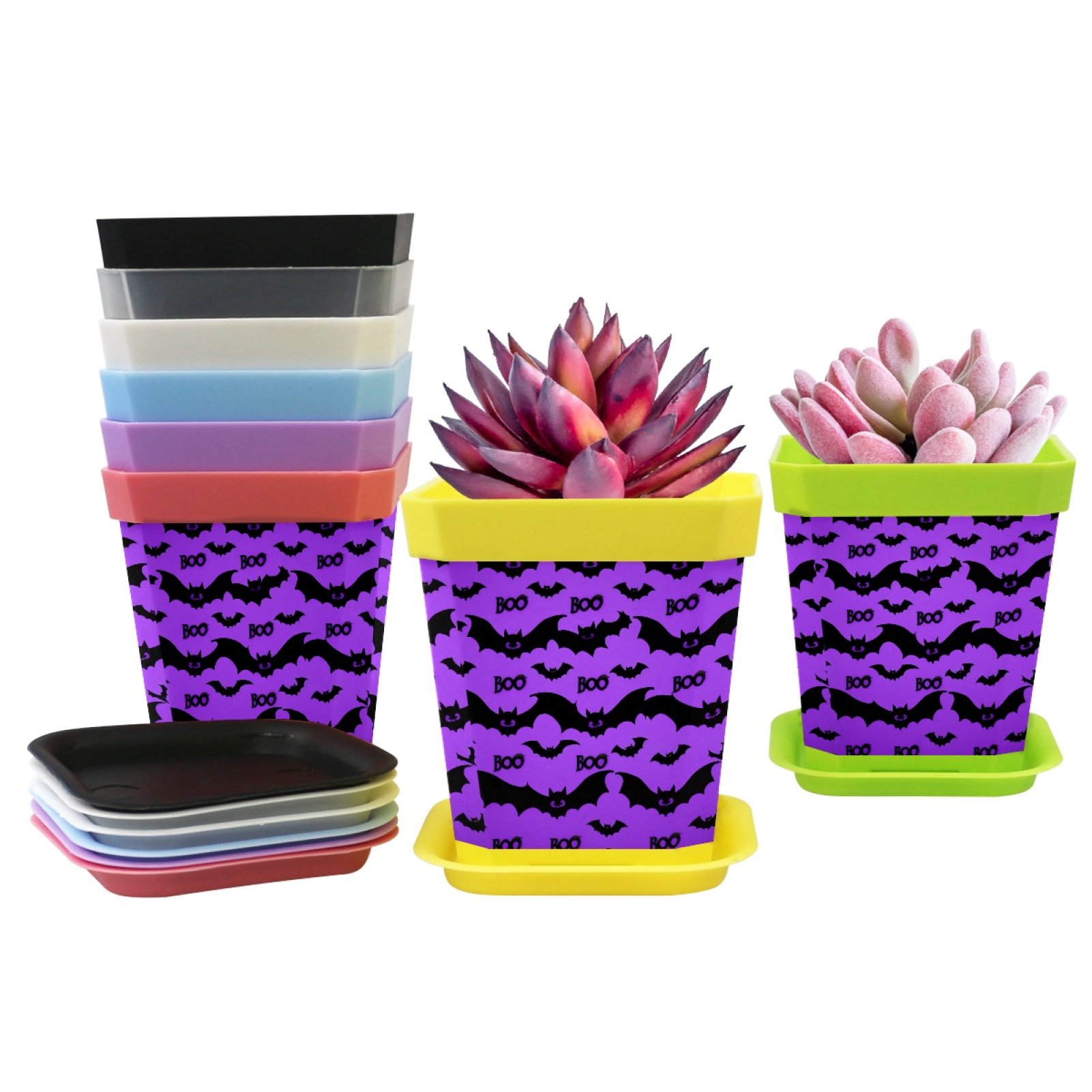 8 Pcs Decorative Flower Pots,Halloween Bat Small Plastic Plant Pots ...
