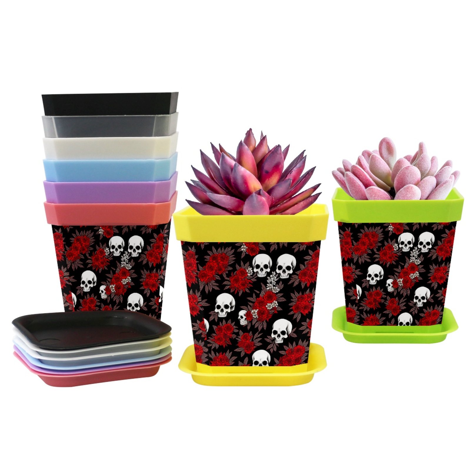 8 Pcs Decorative Flower Pots,Halloween Skull Flower Small Plastic Plant ...