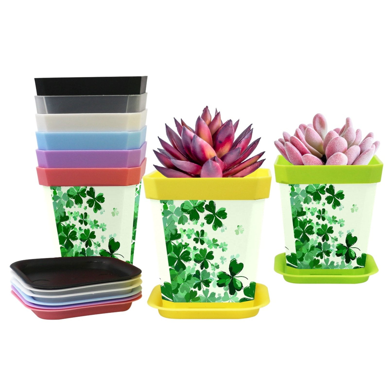 8 Pcs Decorative Flower Pots,Lucky Clover Small Plastic Plant Pots ...