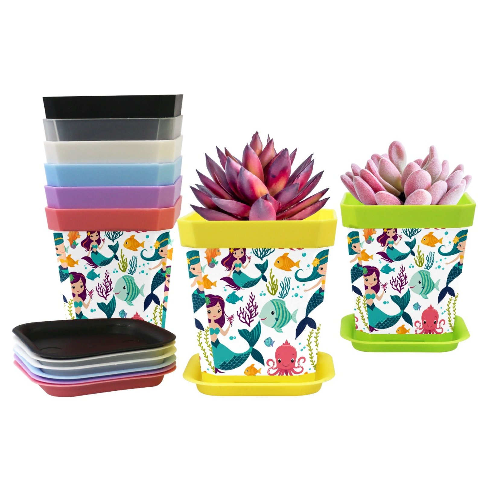 8 Pcs Decorative Flower Pots,Mermaid Fish Small Plastic Plant Pots ...