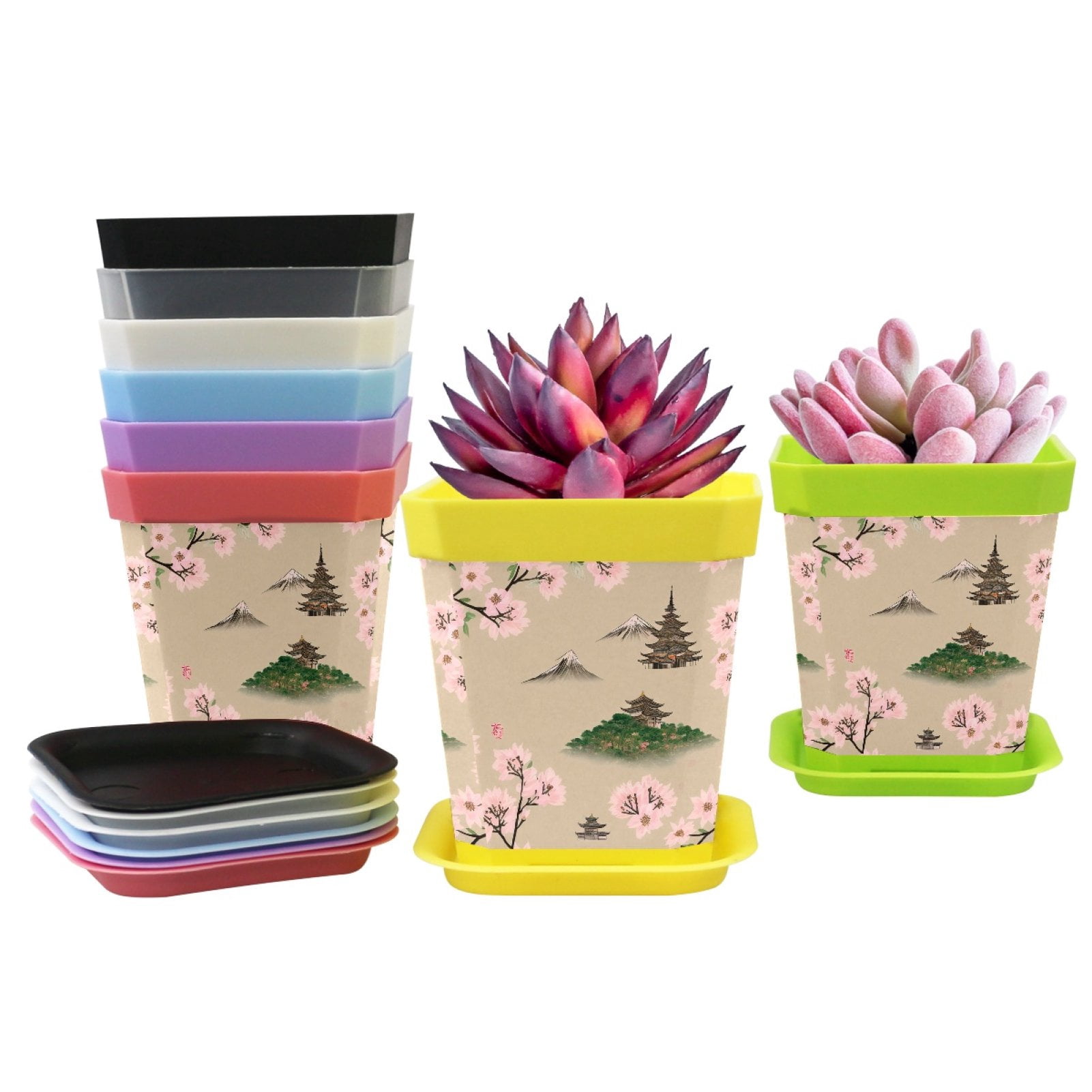 8 Pcs Decorative Flower Pots,Mountain Spring Floral Tower Small Plastic ...