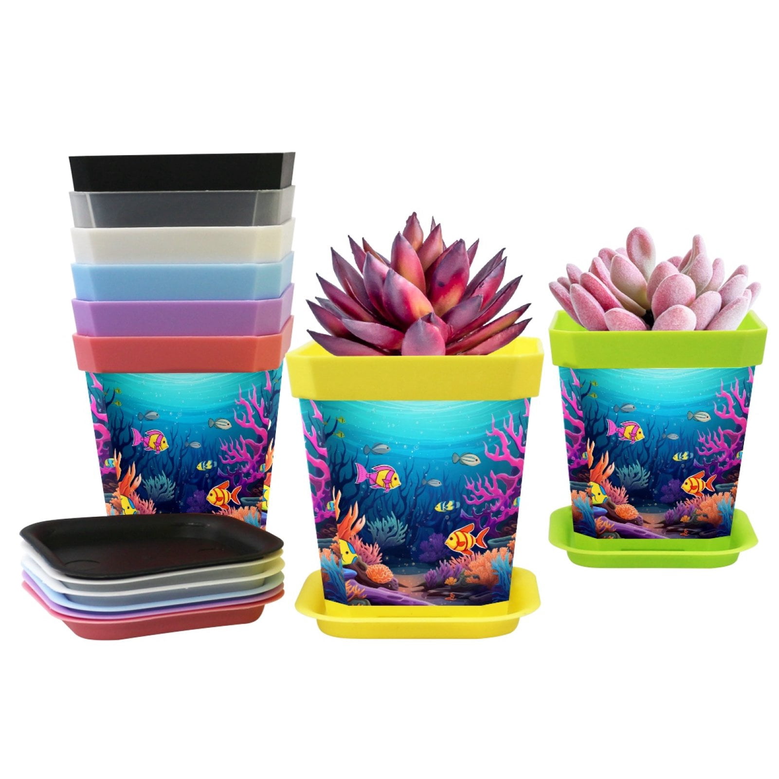 8 Pcs Decorative Flower Pots,Ocean Coral Fish Small Plastic Plant Pots ...